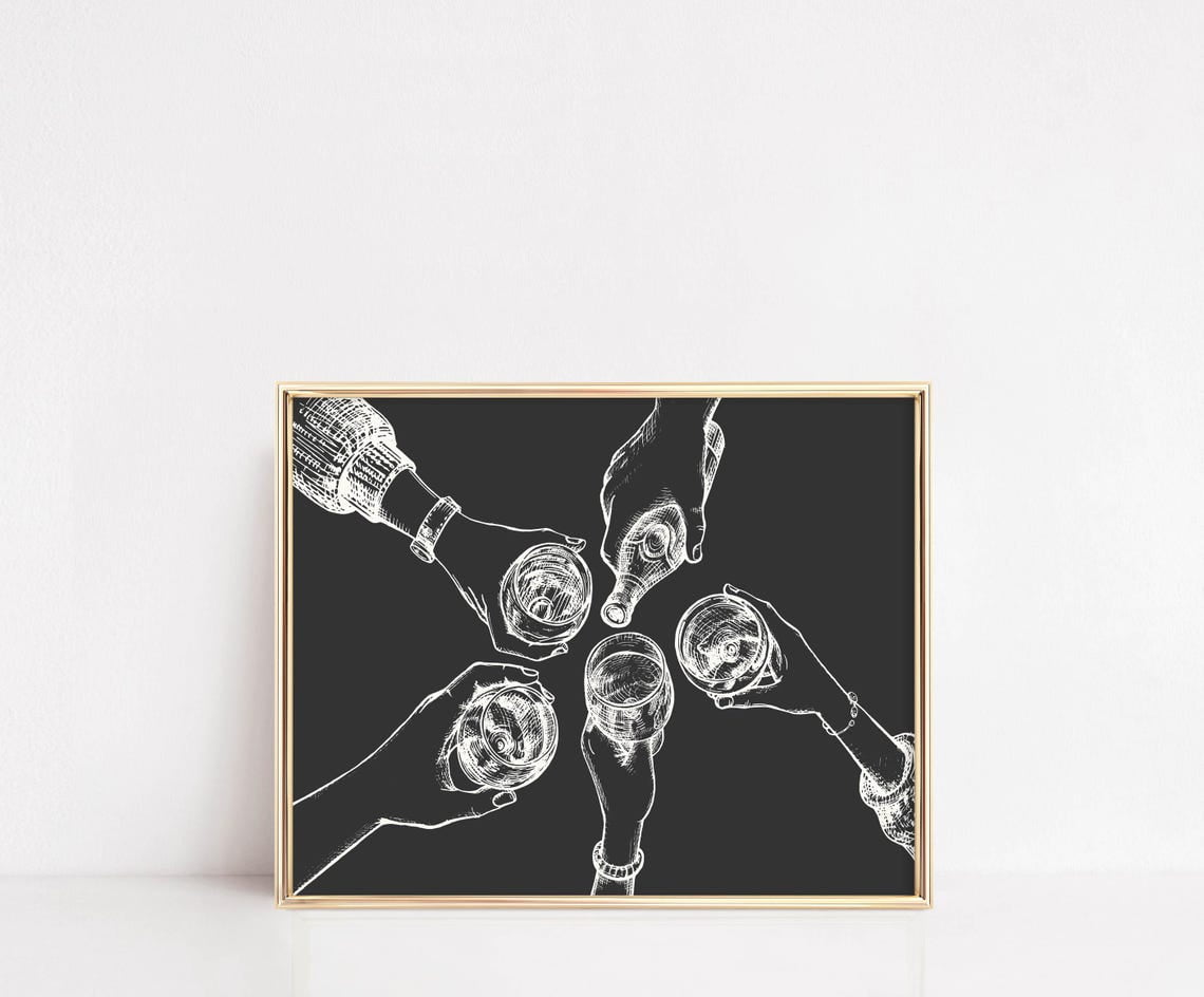 Bar Cart Wall Art Aesthetic Kitchen Decor Cheers Trendy Poster ...