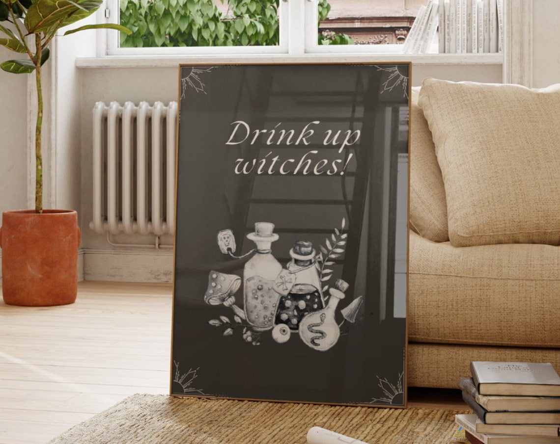 Bar Cart Wall Art, Potions Print, Gothic Wall Decor, Witchcraft Art ...