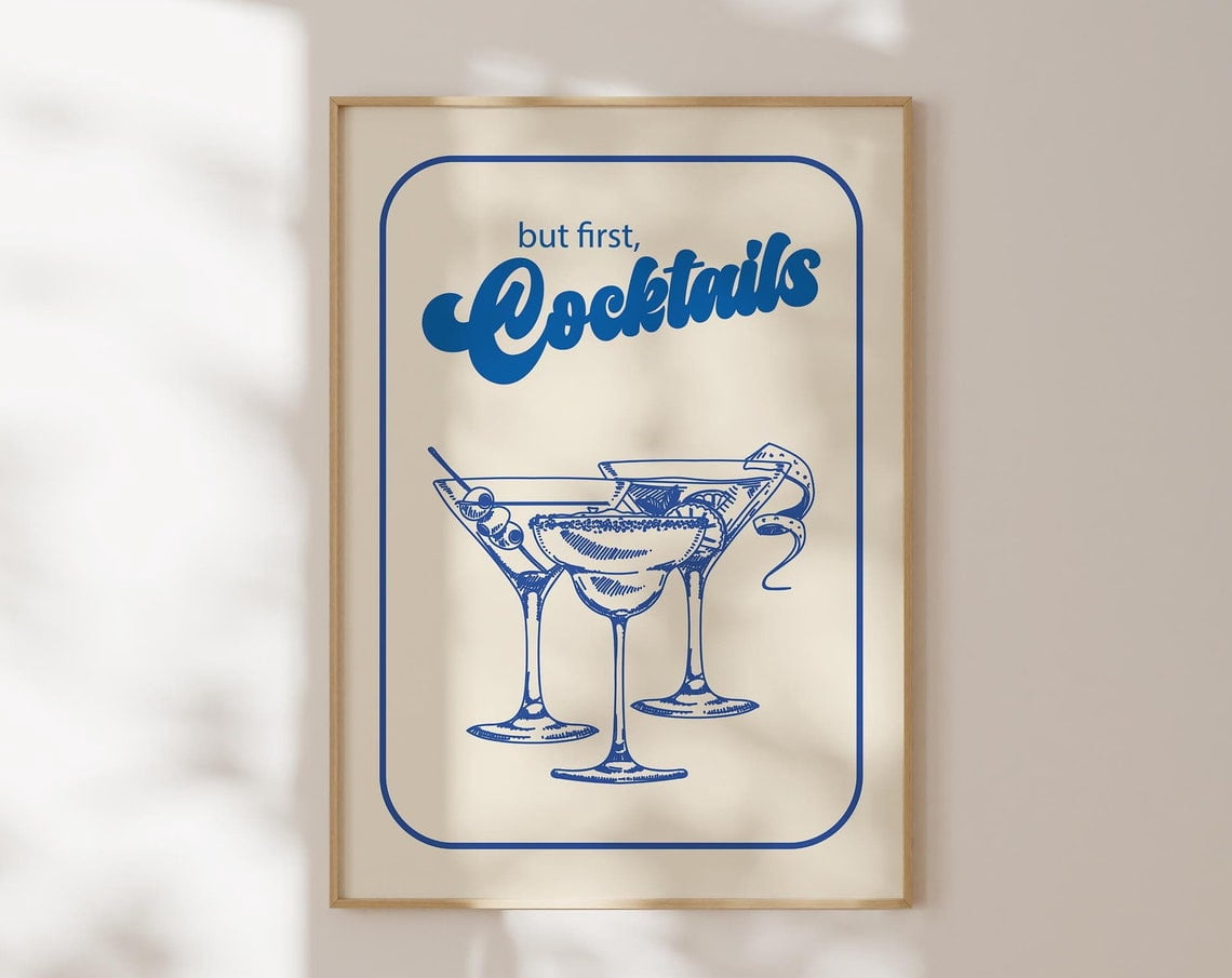 Bar Cart Wall Art, Retro Cocktail Poster, Trendy Wall Art, Modern ...