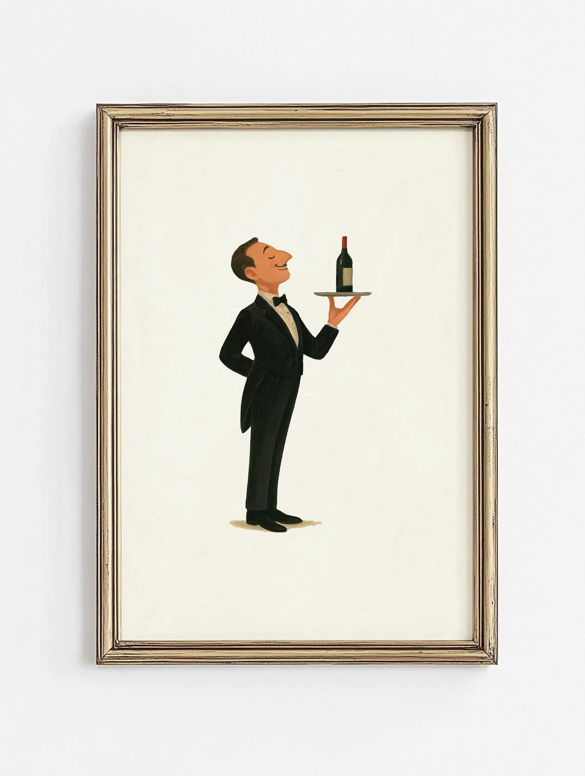 Bar Cart Wall Art: Vintage Butler with Wine Bottle, Retro Kitchen ...