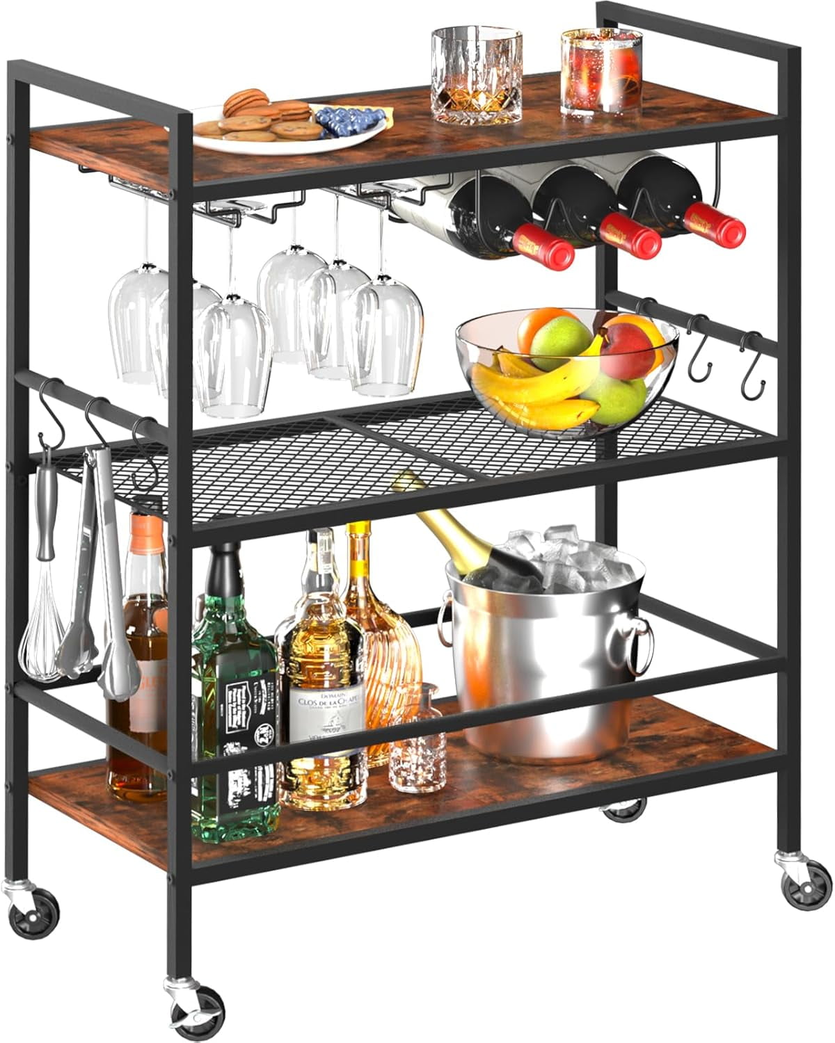 Bar Cart with Wheels, Bar Carts for The Home, 3-Tier Rolling Kitchen ...