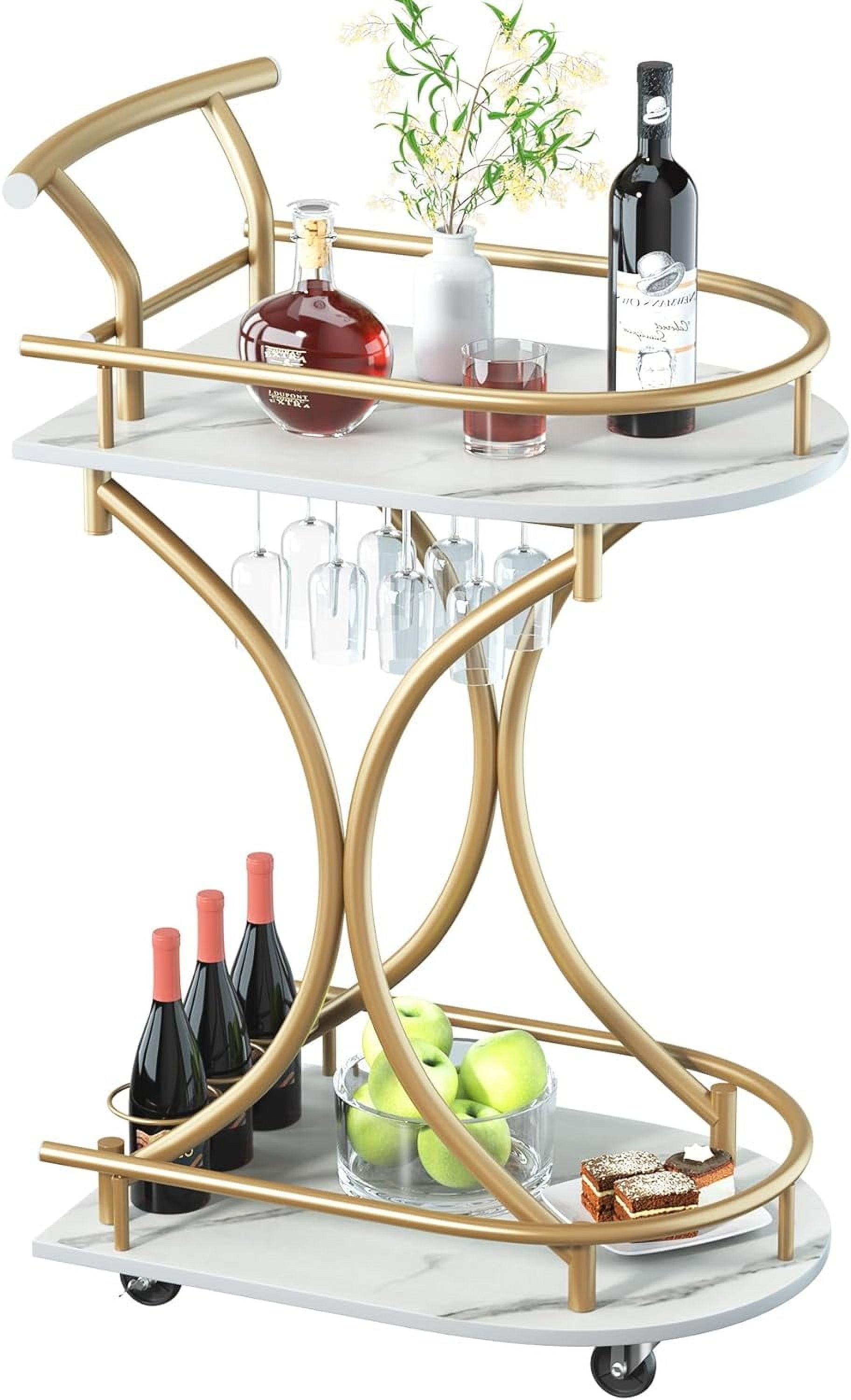 Bar Cart with Wheels Handle Rolling Home Bar Serving Carts 2 Tier ...