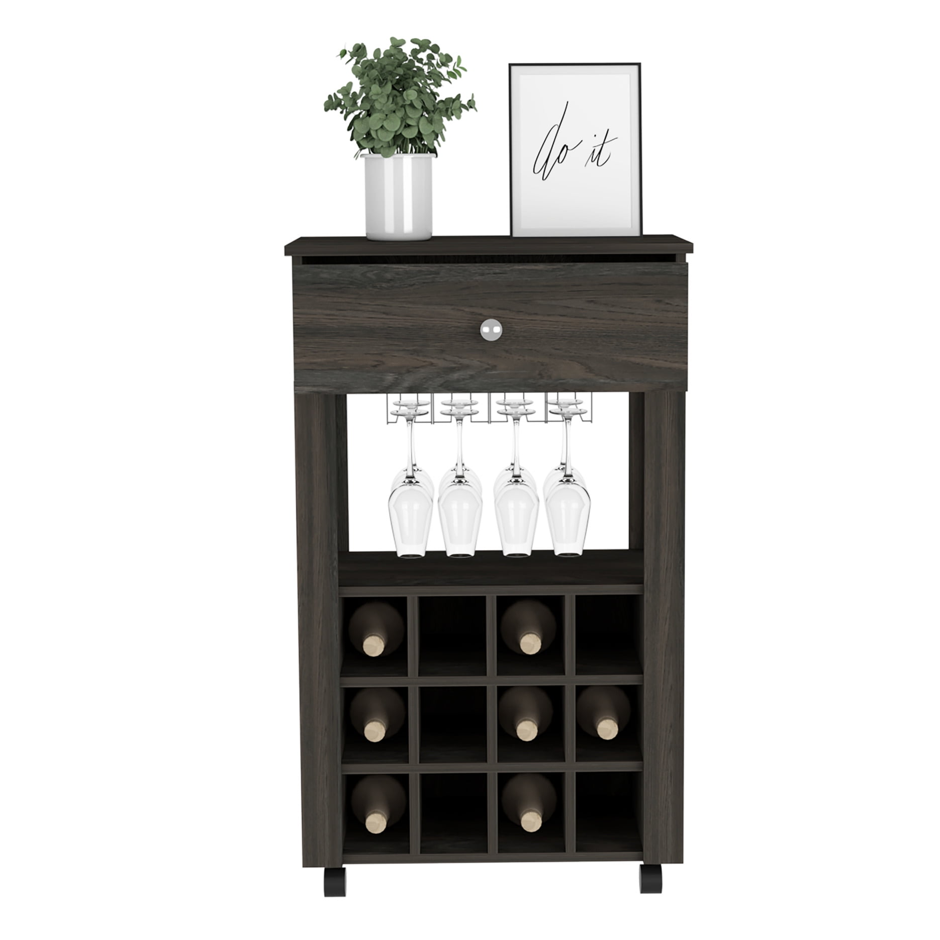 Bar Cart with Wine Cubbies, Coffee Bar Buffet Cabinet with Storage ...