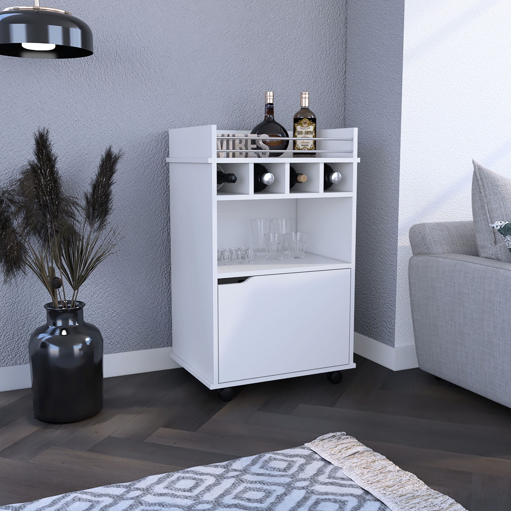 Bar Cart with 4 Wheels and Shelves | Easily Move and Store Items ...