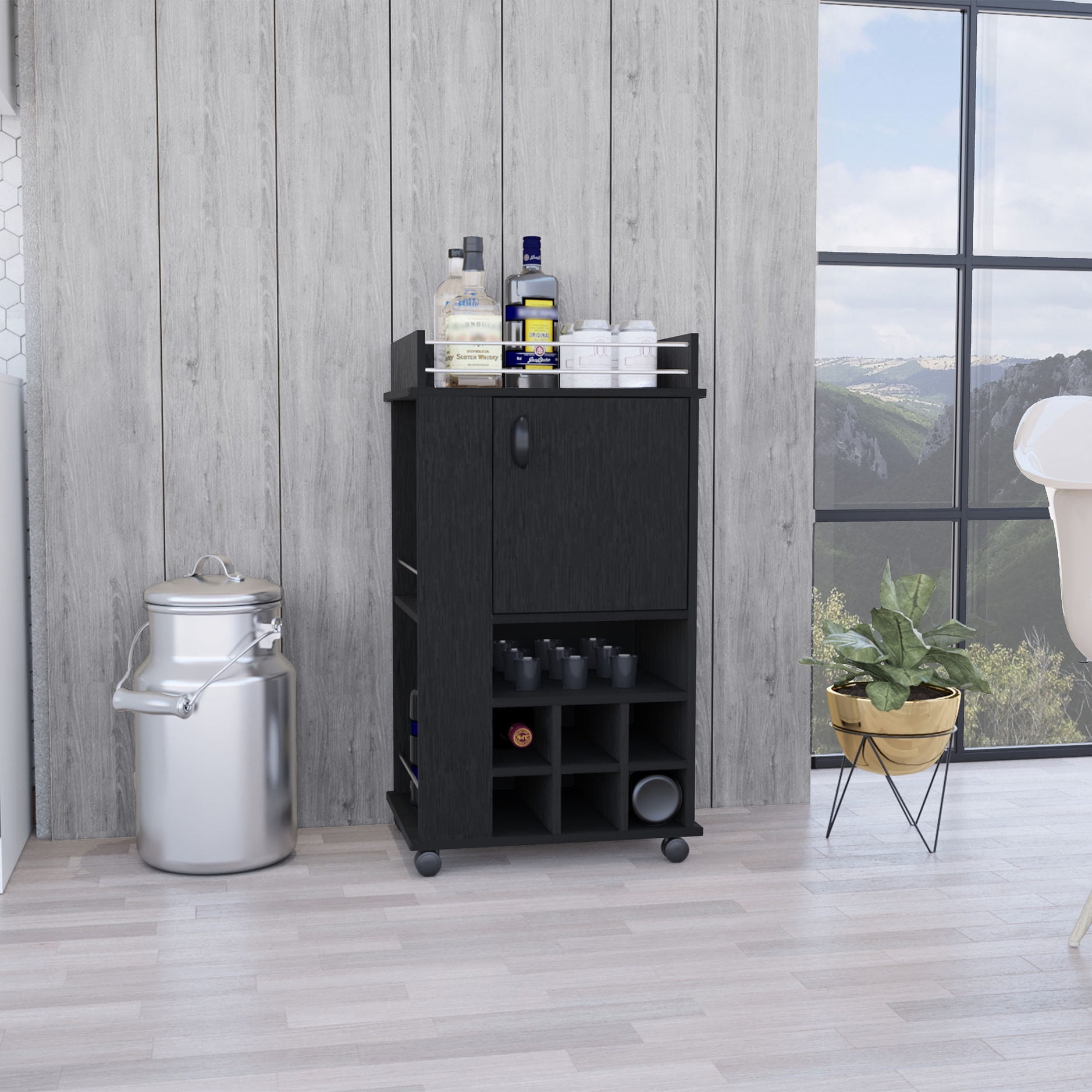 Bar Cart with 6 Wine Racks | Mix Drinks on Upper Surface, Store ...