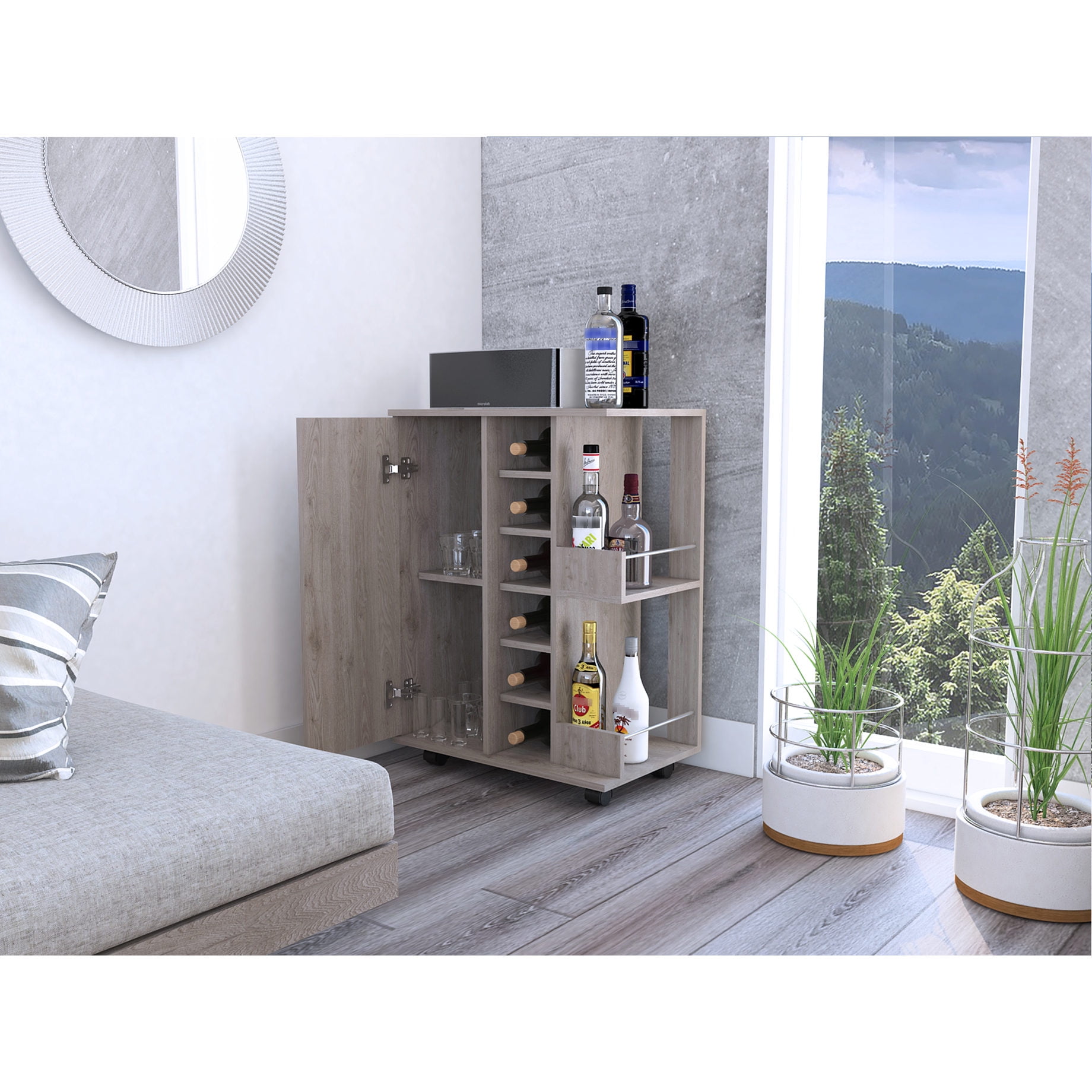 Bar Cart with Cabinet | Ideal for Primary Living Area, Multiple Storage ...