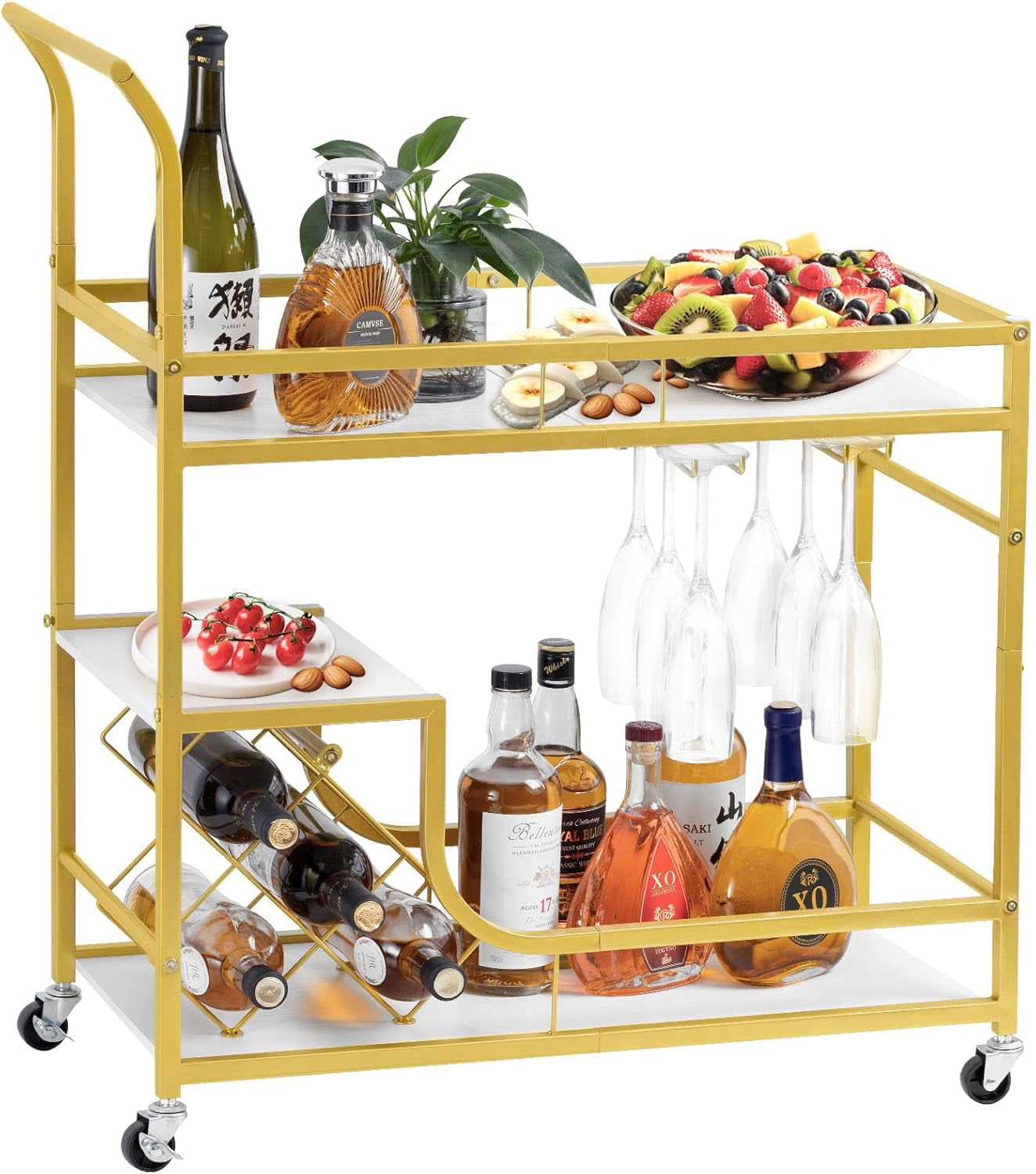 Bar Cart with Wheels, 2 Tier Bar Serving Carts for The Home Kitchen ...