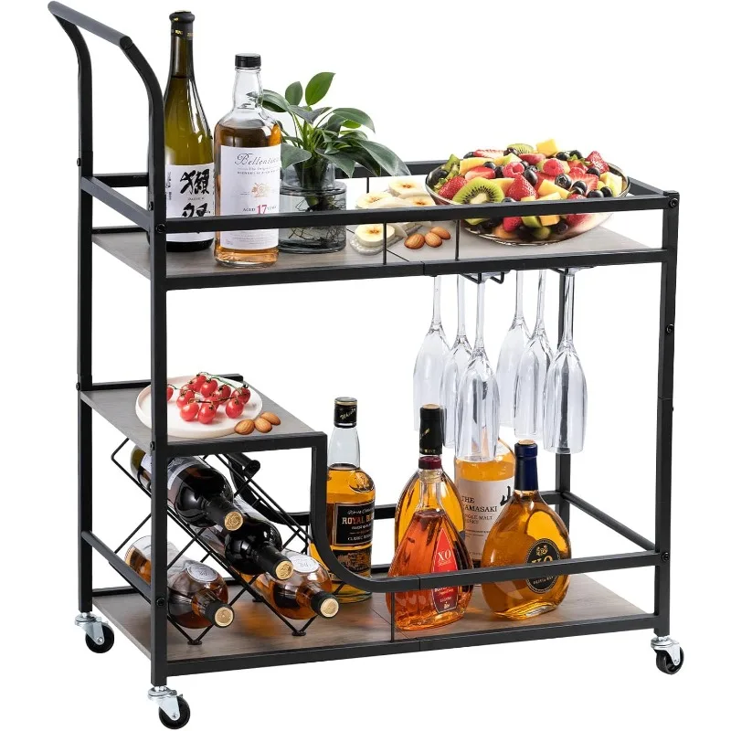 Bar Cart with Wheels, 2 Tier Bar Serving Carts for The Home Kitchen ...