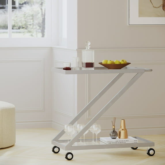 Bar Cart with Wheels Handle Rolling Home Bar Serving Carts 2 Tier ...