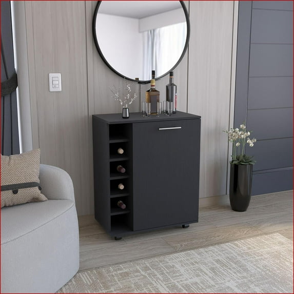 Bar Cart with Wine Storage, Spacious Cabinet & Smooth Rollers | Modern ...