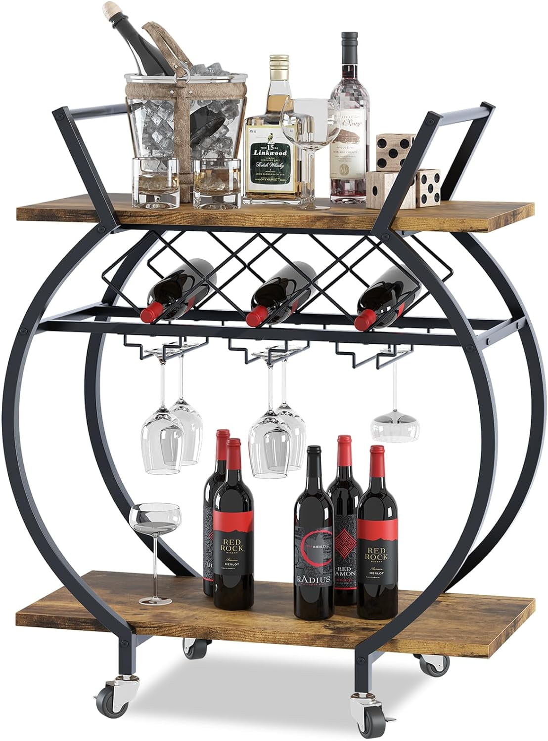 Bar Carts 2 Tiers Rolling Home Serving Cart with Wine Rack and Wheels ...