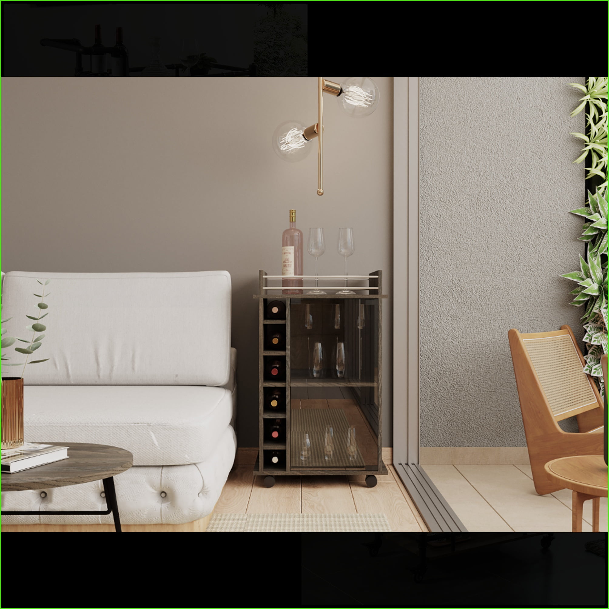 Bar Carts, Modern Dark Brown with Glass Door, Locking Casters, 2 ...