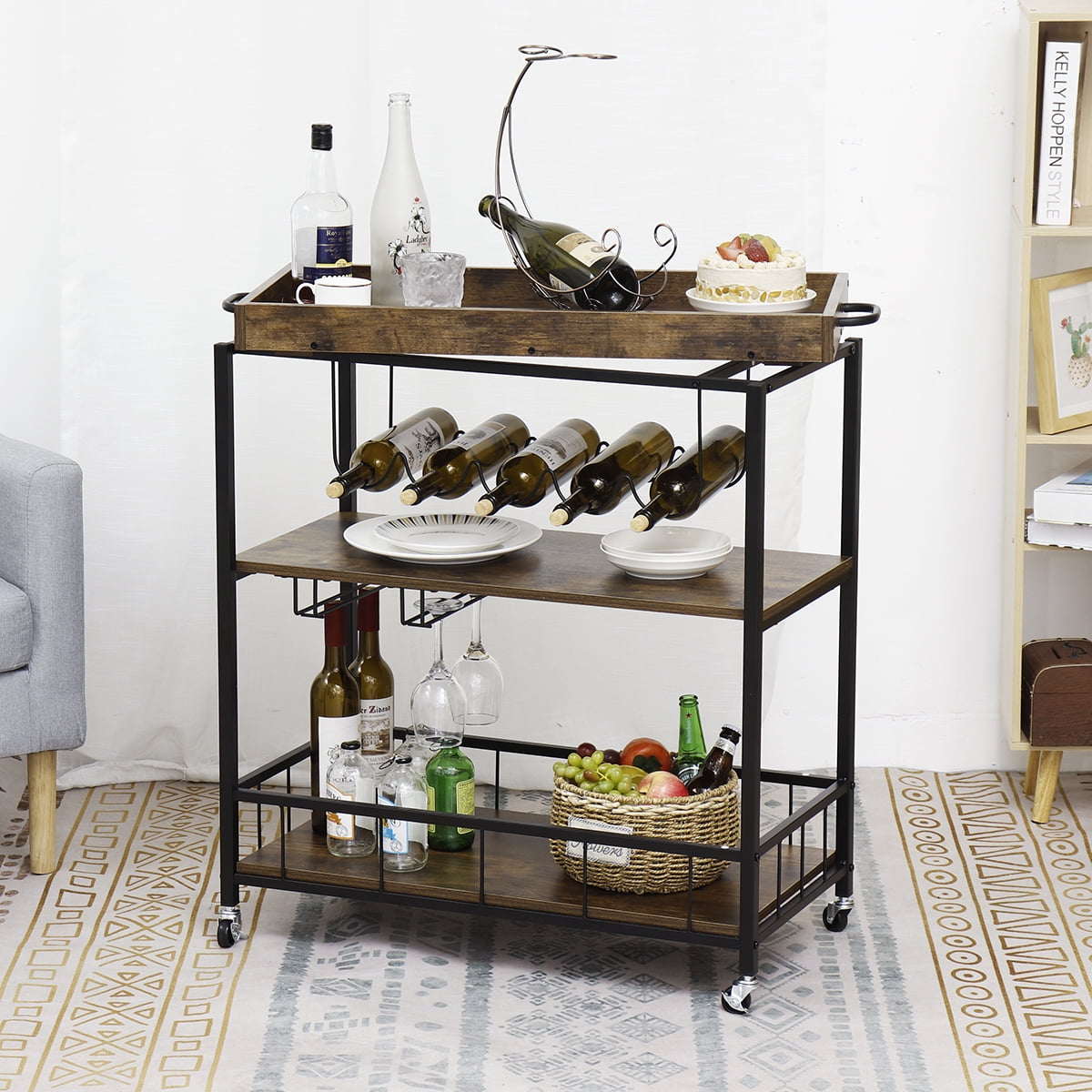 Farmhouse Vintage Style Outdoor Portable Metal Drink Table, Rolling Bar ...