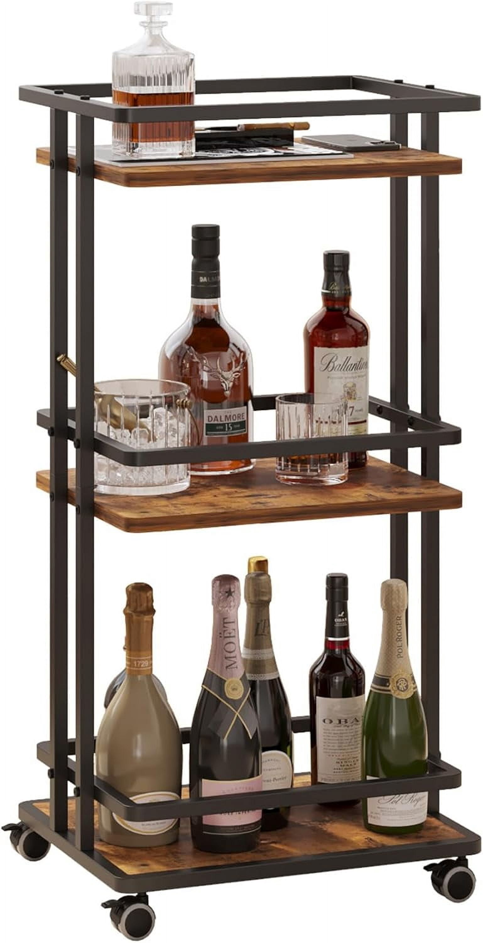 Bar Carts for The Home with Wheels, 3 Tier Beverage Bar Cart with ...