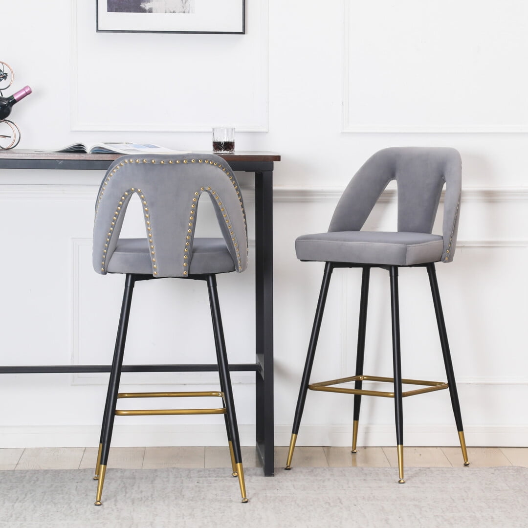 Bar Chairs Set of 2, Contemporary Velvet Upholstered Corner 28" Bar ...