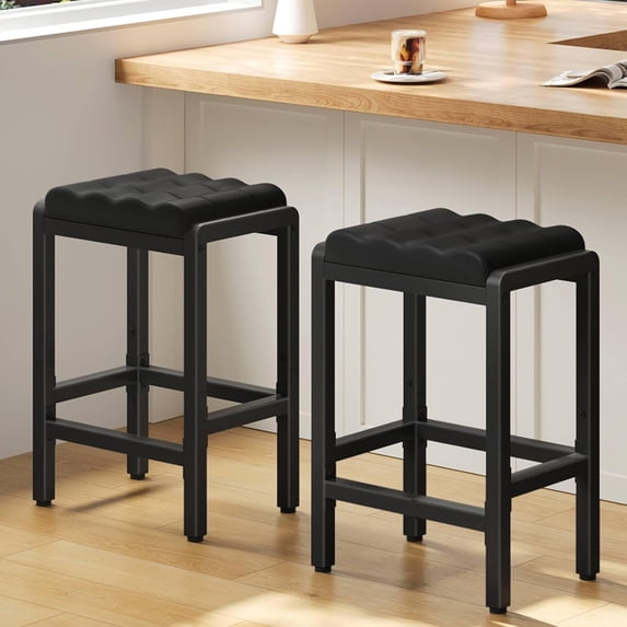 Bar Chairs Set of 2, Counter Height with PU Upholstered Seat and Dual ...