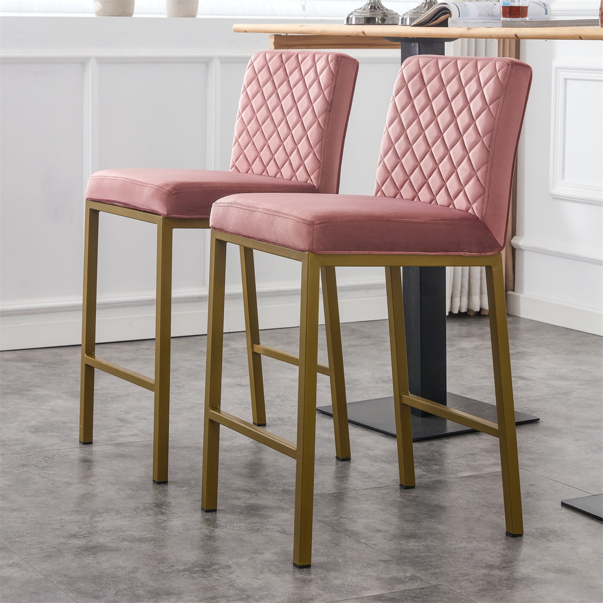 Bar Chairs Set of 2, High Counter Stool with Diamond Tufted Backrest ...