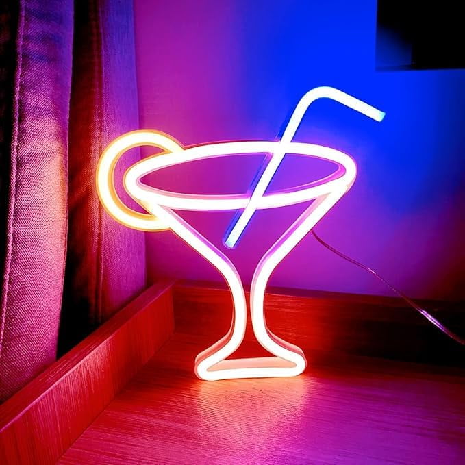WE Bar Cocktails Neon Sign,Led Wine Glass Neon Light Battery and USB ...