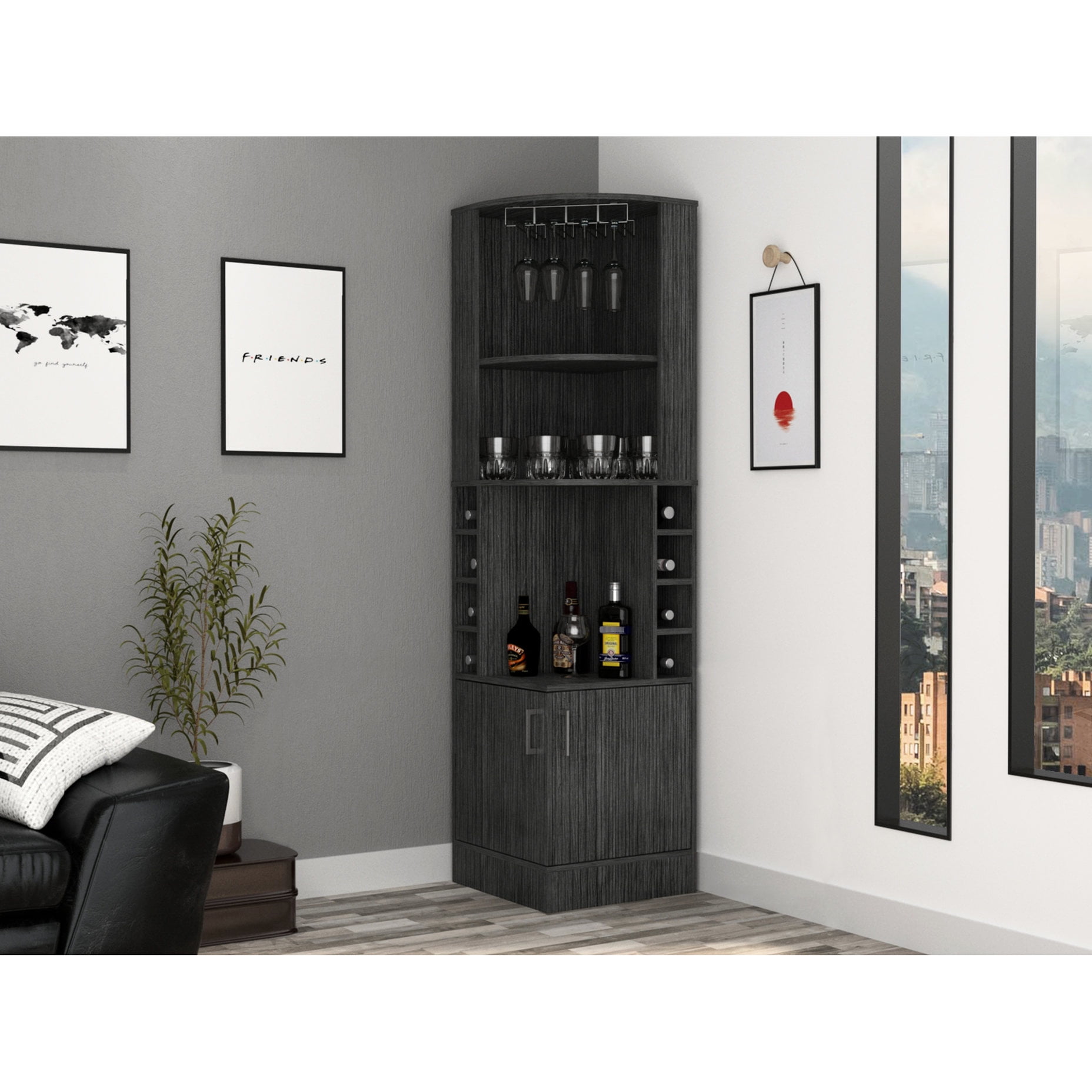 Bar Corner Unit for Beverages | Eight Cubbies and Two Shelves, Double ...
