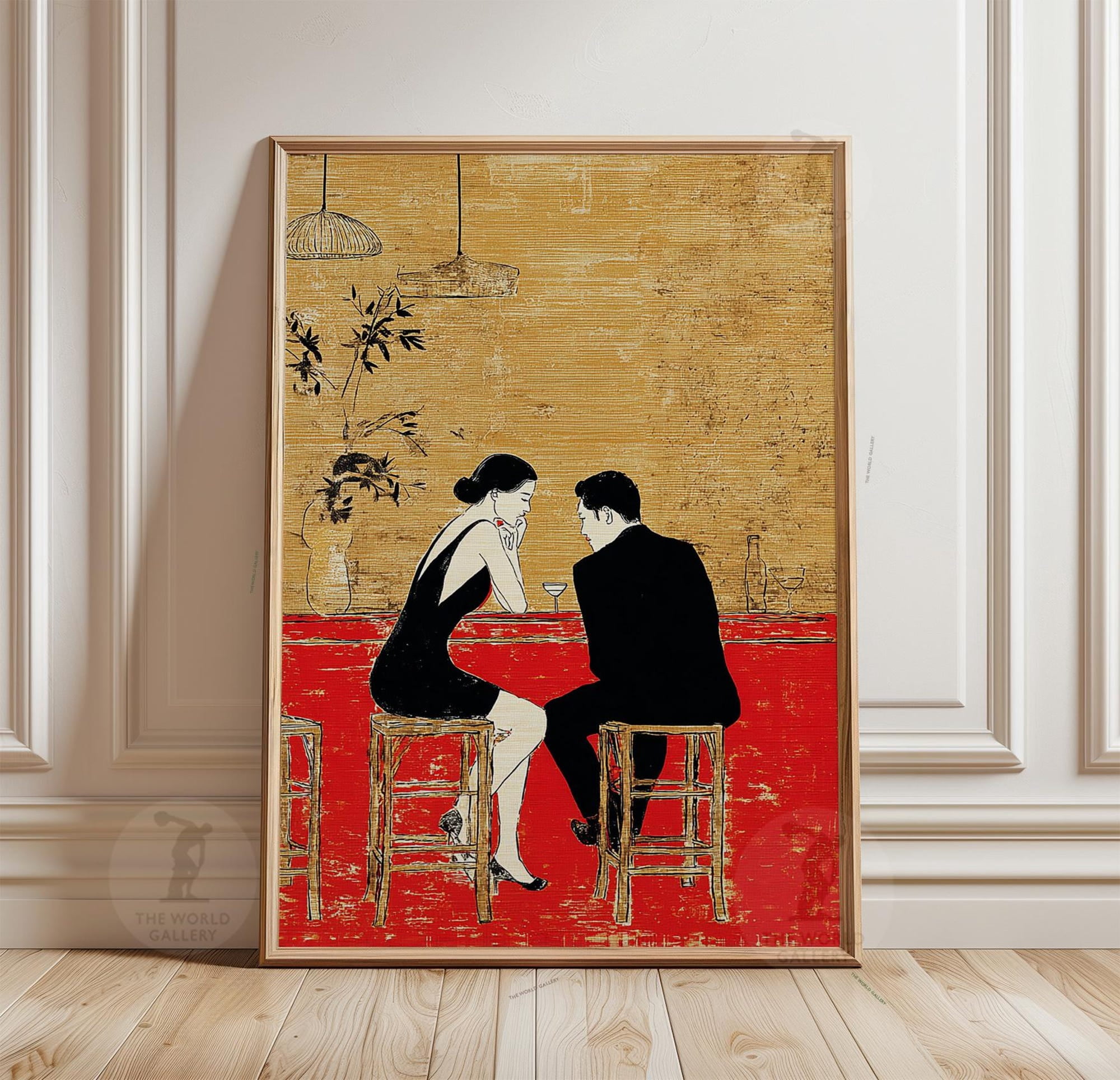 Bar Couple Poster Romantic Cocktail Bar Illustration Minimalist Date ...