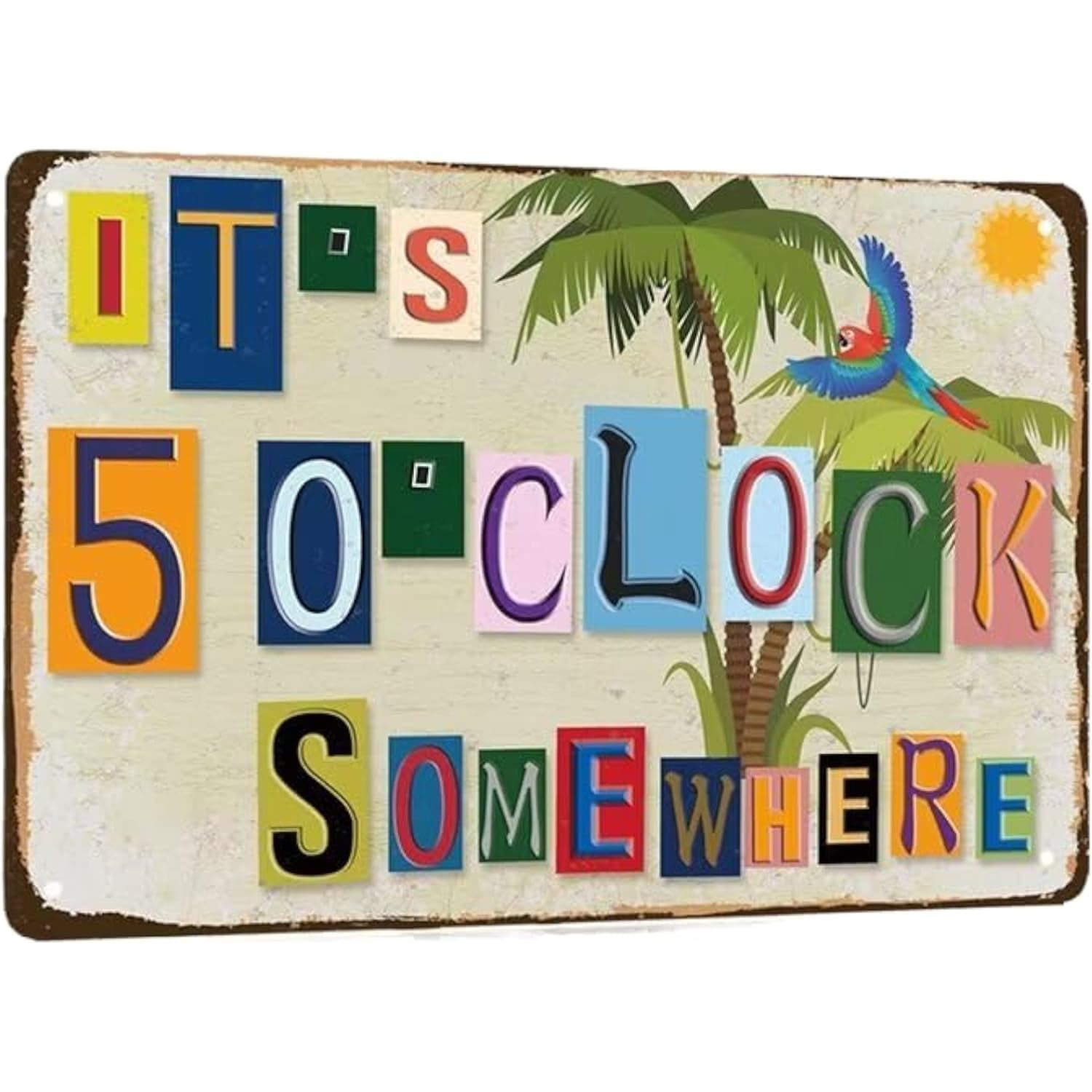 Bar Decor - "It's 5 O'Clock Somewhere" Sign - 12x8 inch Vintage Tiki ...