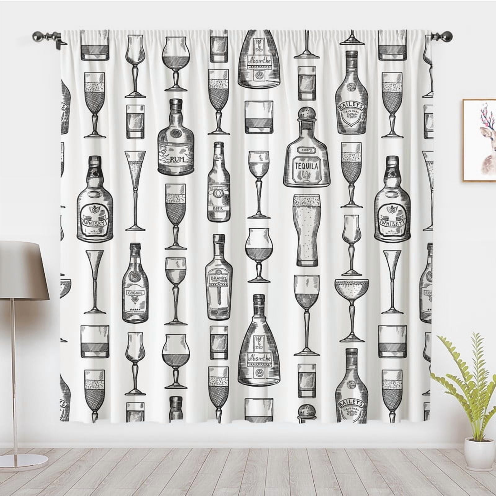 Bar Dining room decoration art Curtains, Wine Beer glass Window ...