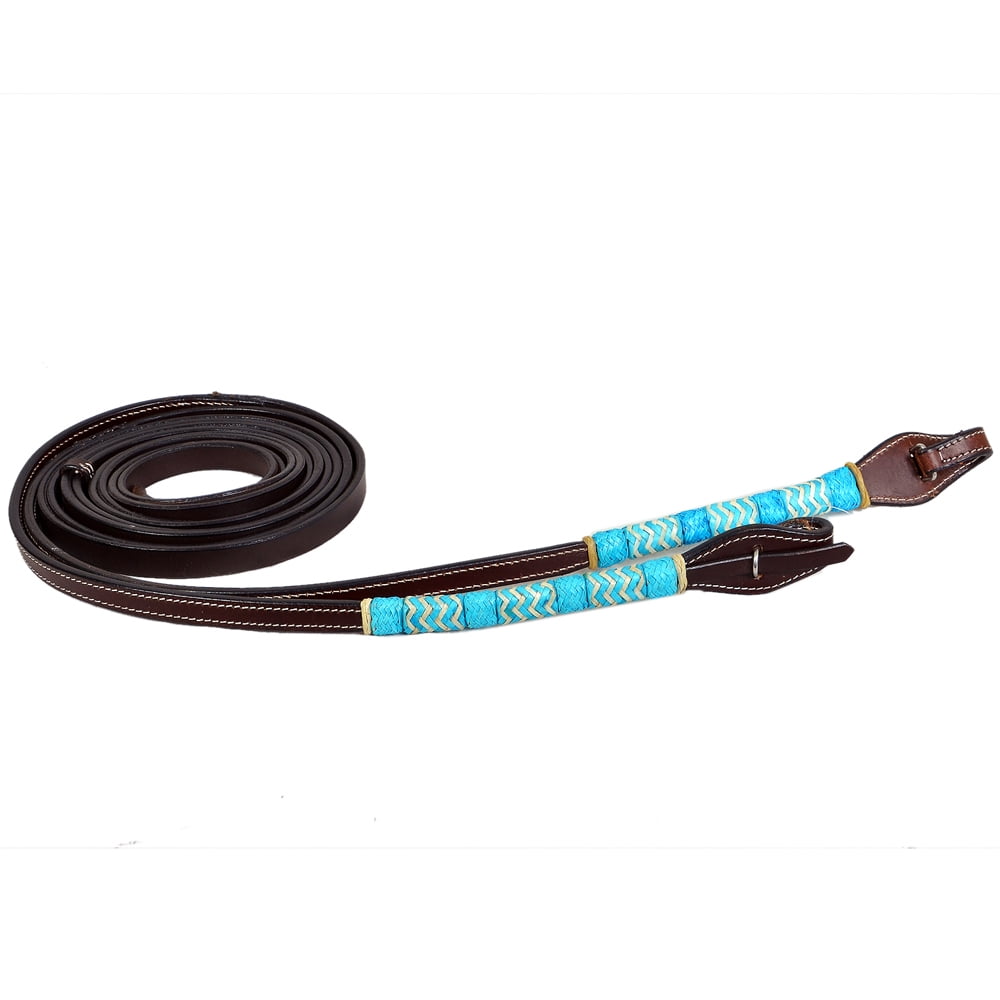 Bar H Equine Western Horse 8ft Turquoise Rawhide Braiding American Leather Split Reins - Walmart.com