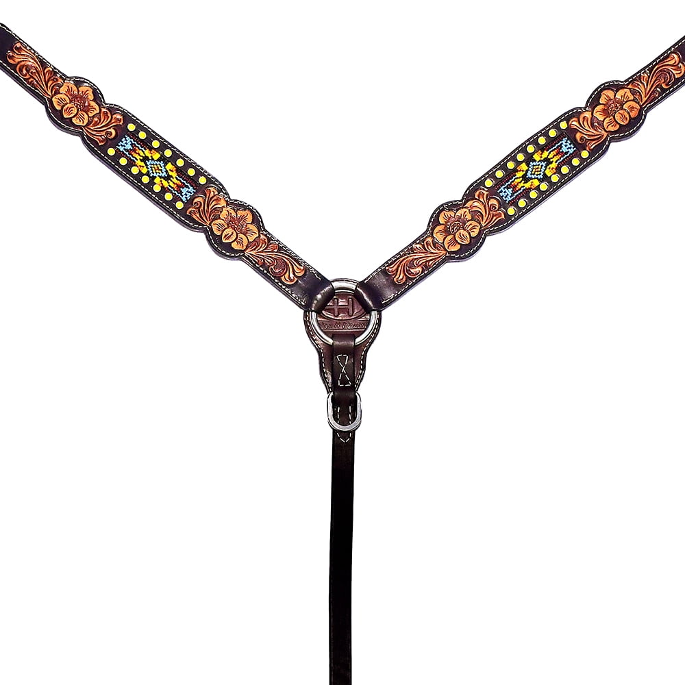 Bar H Equine Western Horse Genuine Leather Floral Design Beaded Breast ...