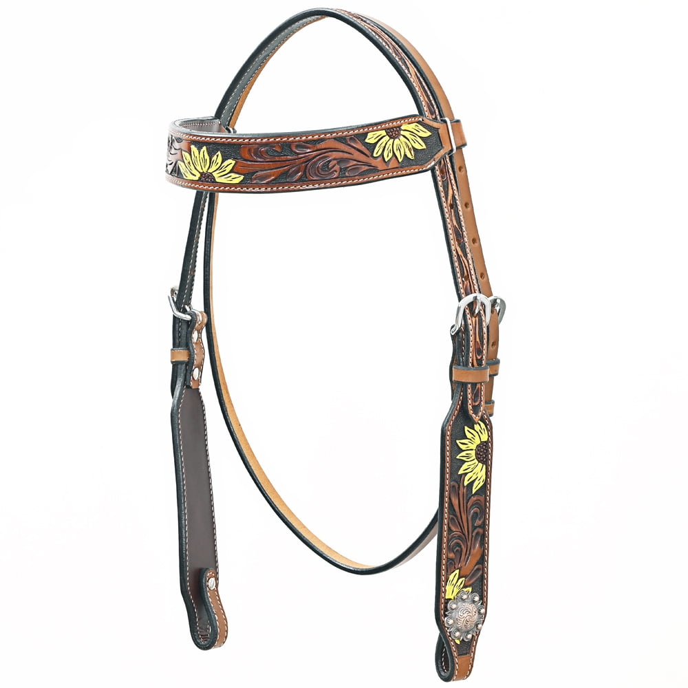 Bar H Equine Western Horse Genuine Leather Floral Design Headstall ...