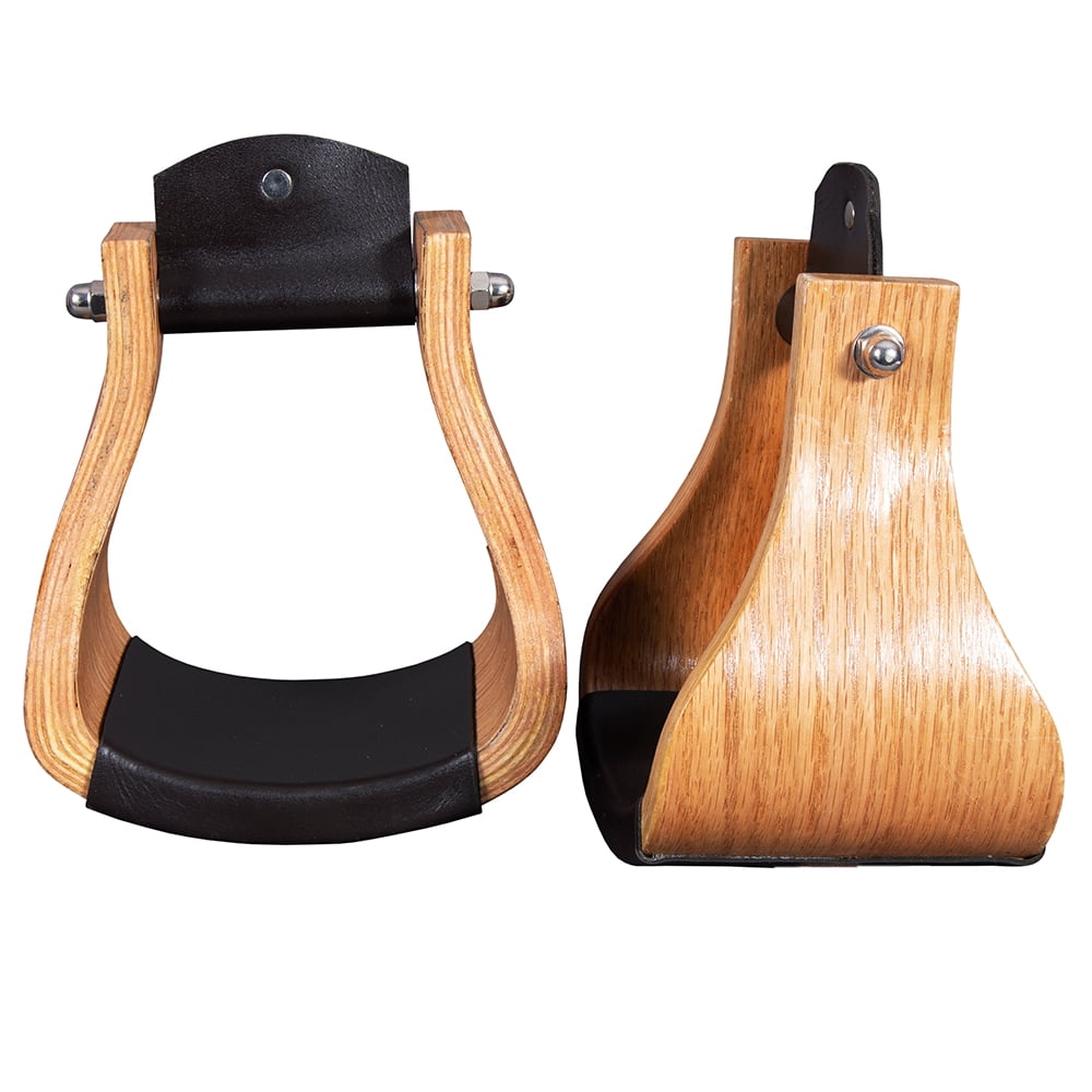 Bar H Equine Western Horse Heavy-Duty Genuine Leather Wooden Stirrups ...