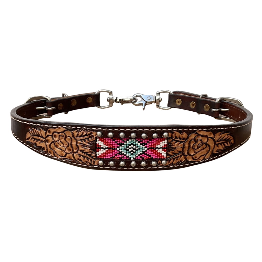 Bar H Equine Western Leather Horse Wither Strap Floral Beeded Inlay ...