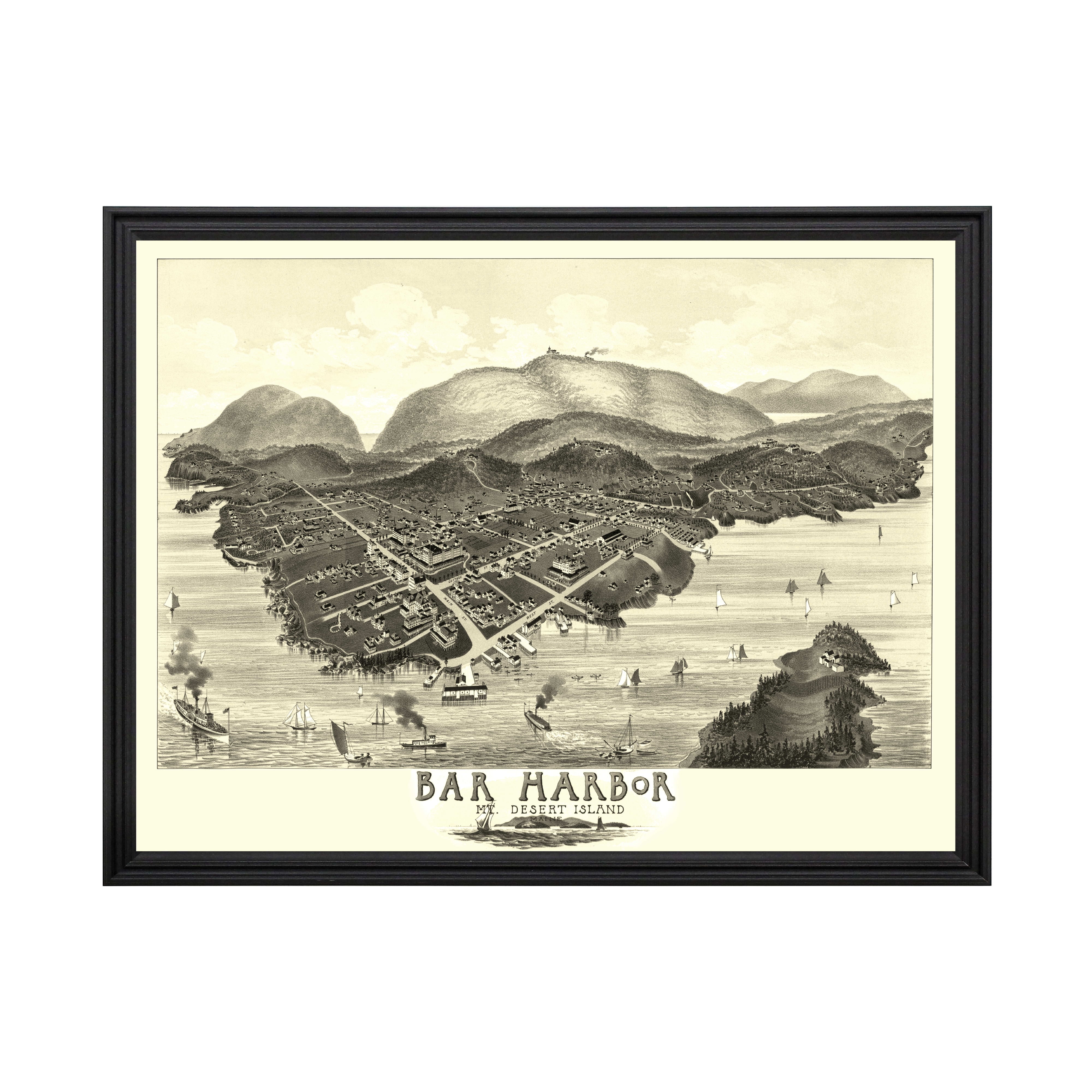 Bar Harbor Art, 1886 Vintage Map of Bar Harbor Maine, ME History Wall ...