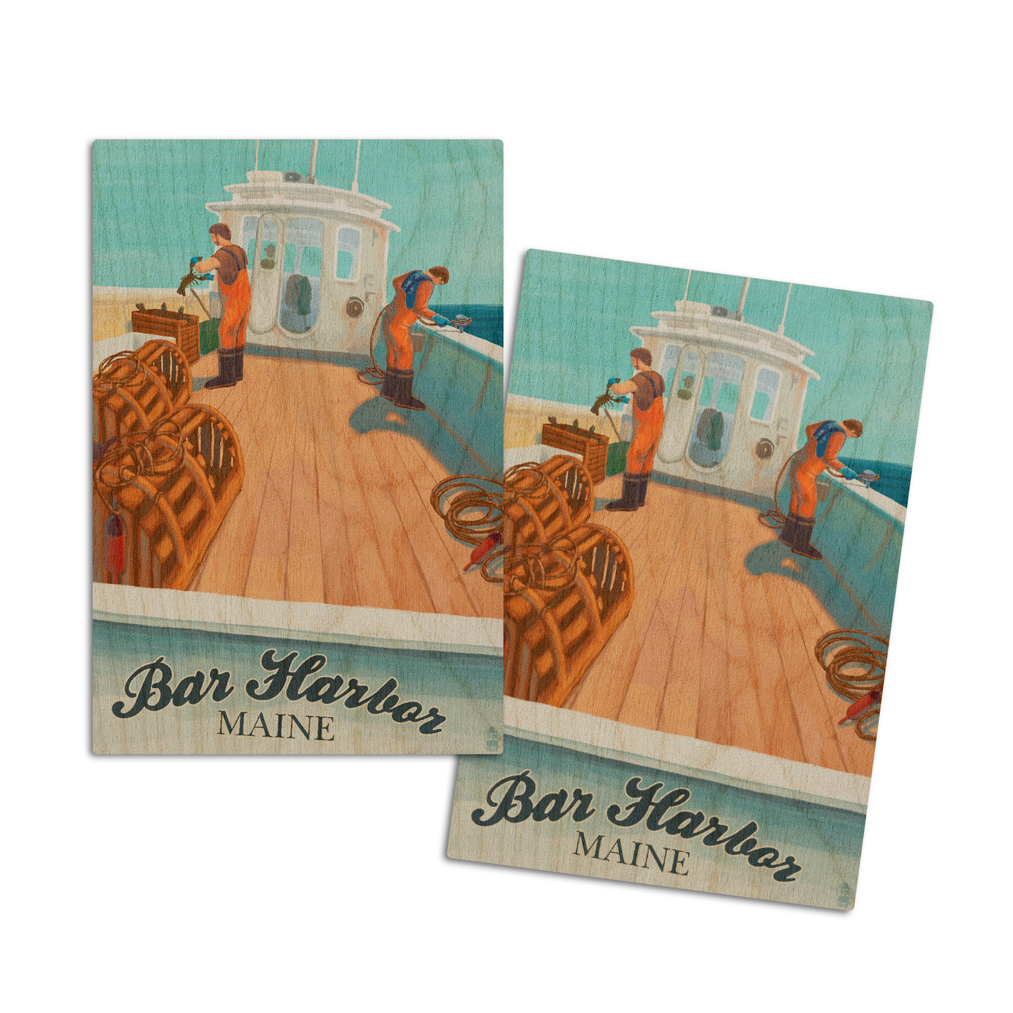 Bar Harbor, Maine, Lobster Boat (4x6 Birch Wood Postcards, 2-Pack ...