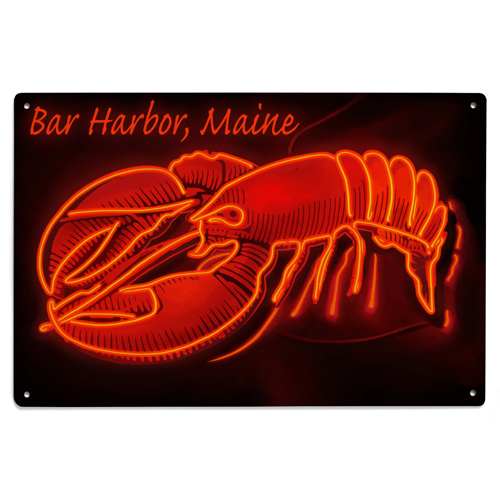 Bar Harbor, Maine, Lobster Neon Birch Wood Wall Sign (6x9 Rustic Home ...