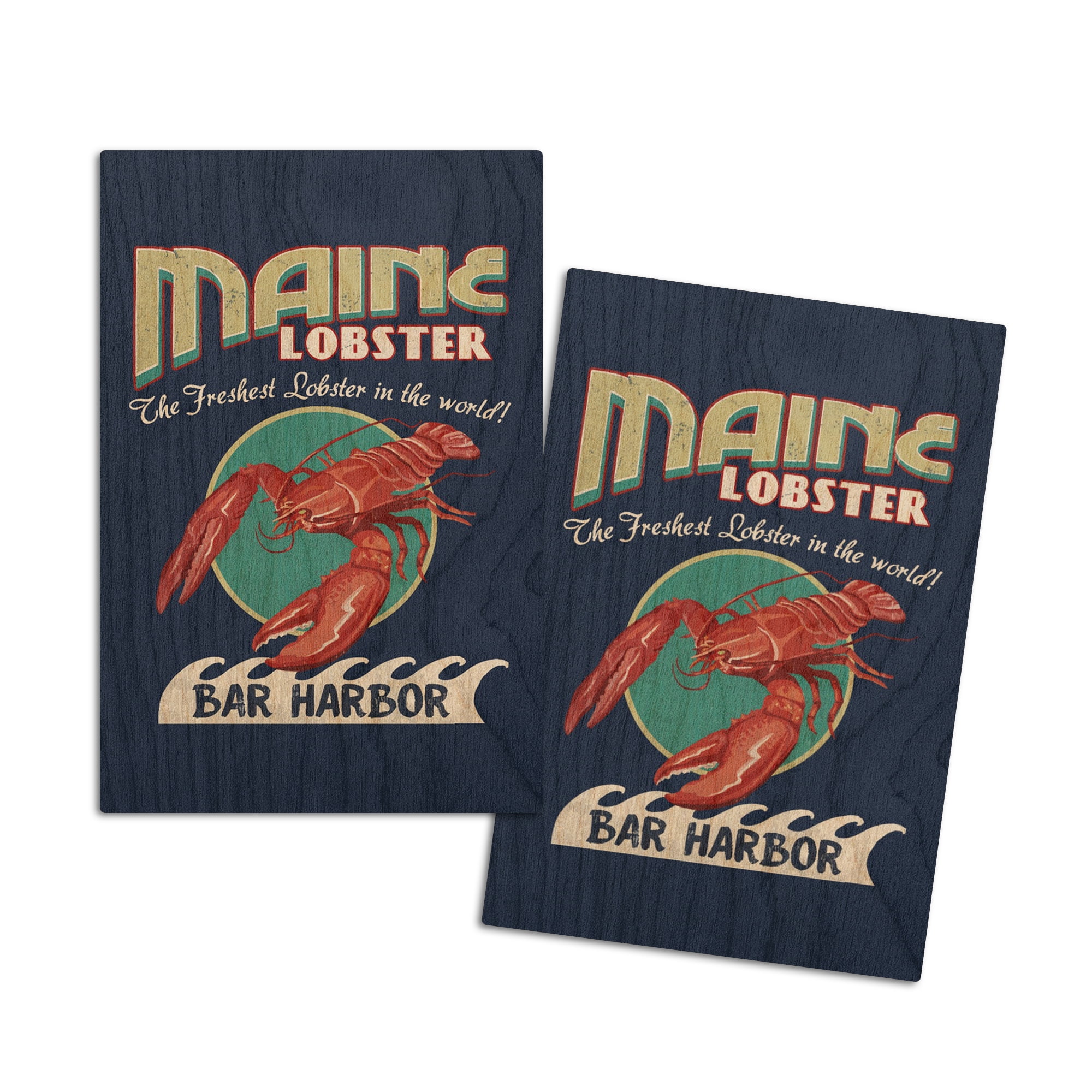Bar Harbor, Maine, Lobster Vintage Sign, Contour (4x6 Birch Wood ...