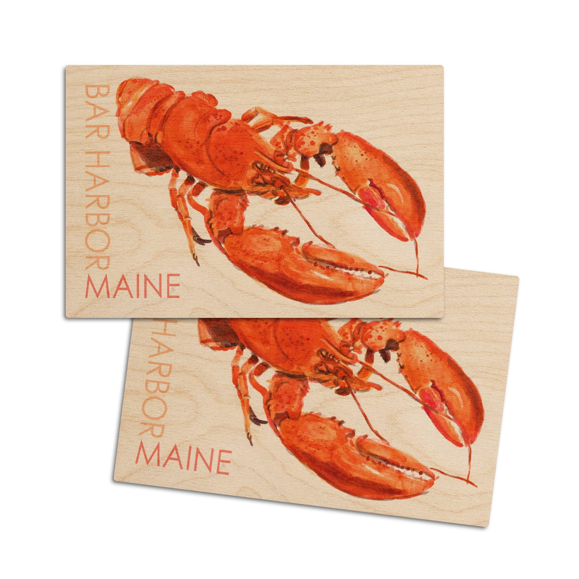 Bar Harbor, Maine, Lobster, Watercolor (4x6 Birch Wood Postcards, 2 ...