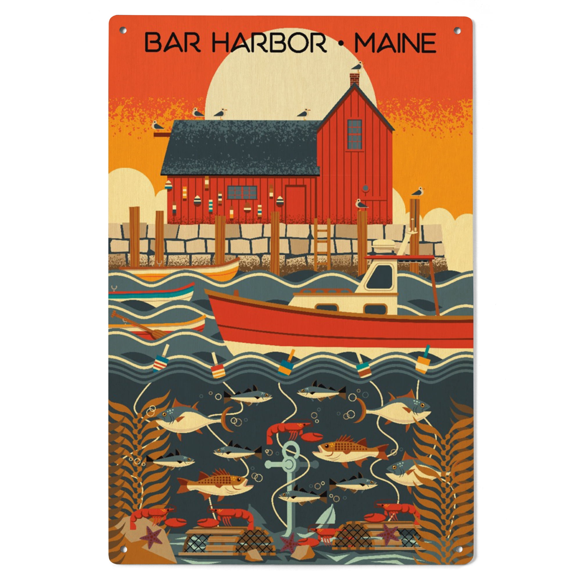 Bar Harbor, Maine, Nautical Geo Birch Wood Wall Sign (6x9 Rustic Home ...