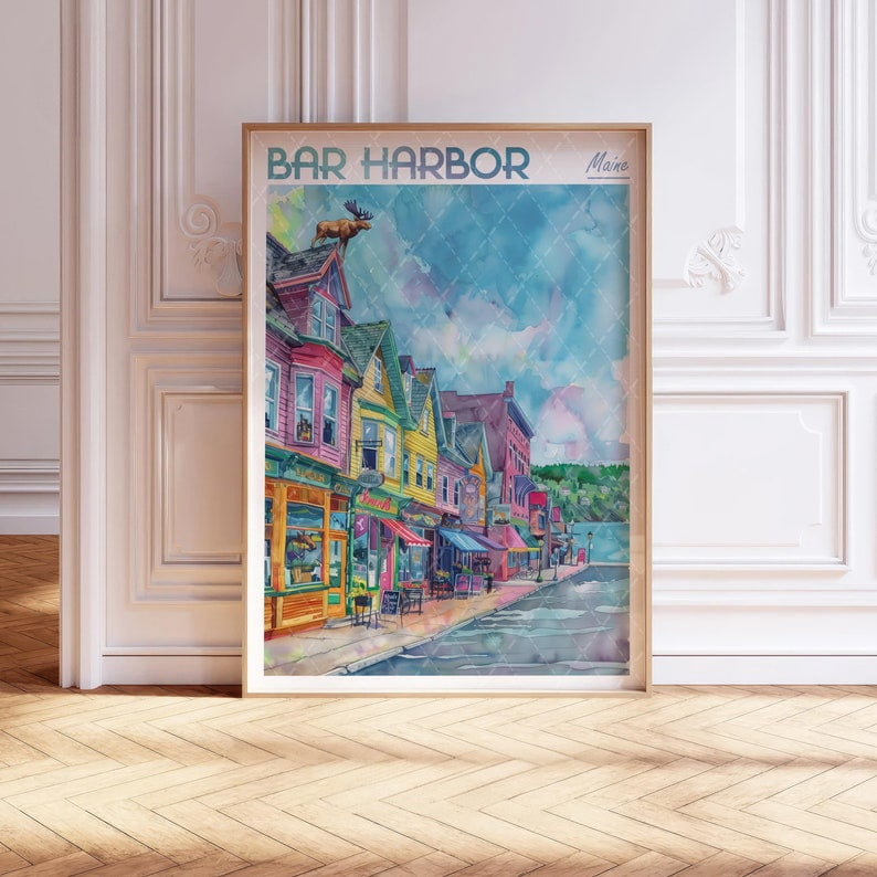 Bar Harbor Maine Watercolor Poster United States Print Beach Wall Art ...