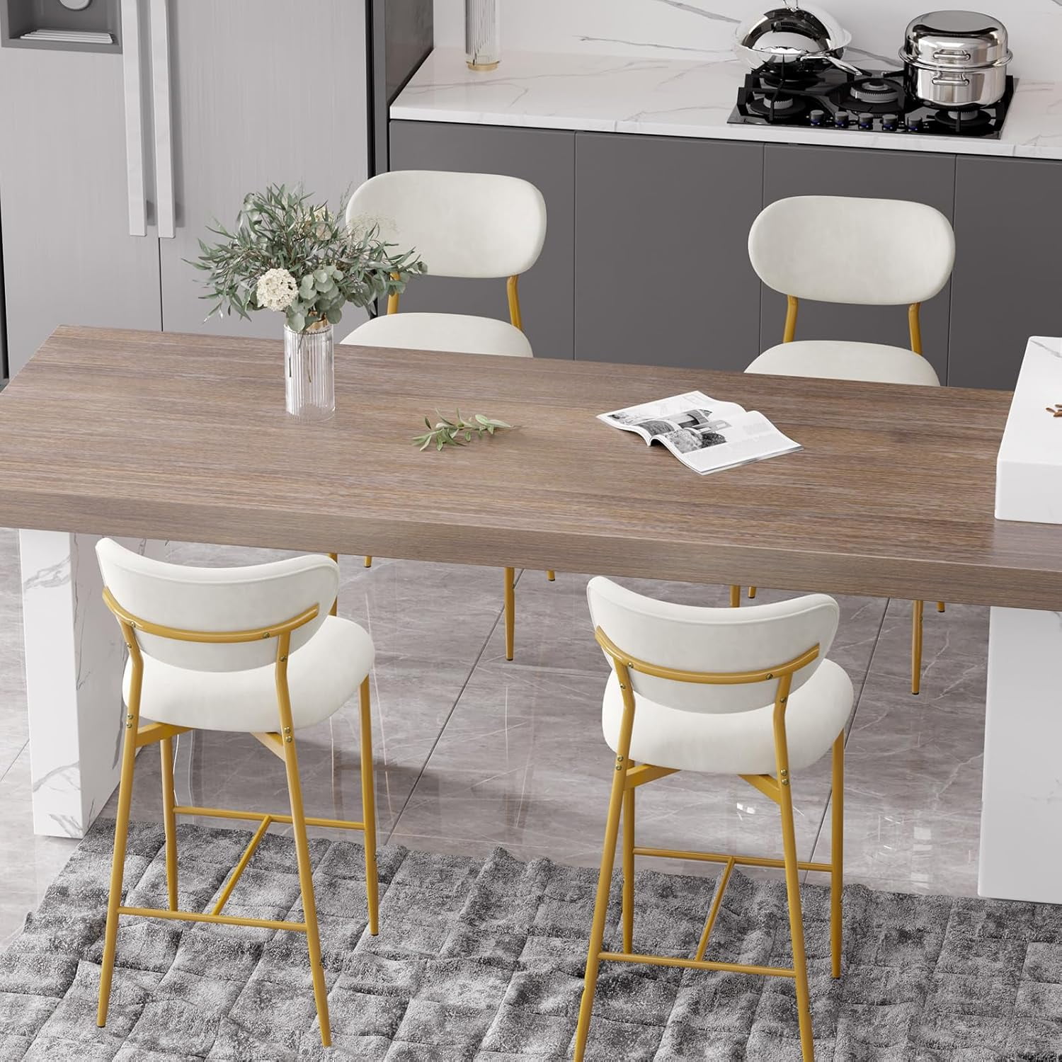 Bar Height Bar Stools Velvet Ergonomic Counter Stool with Back 30 inch ...