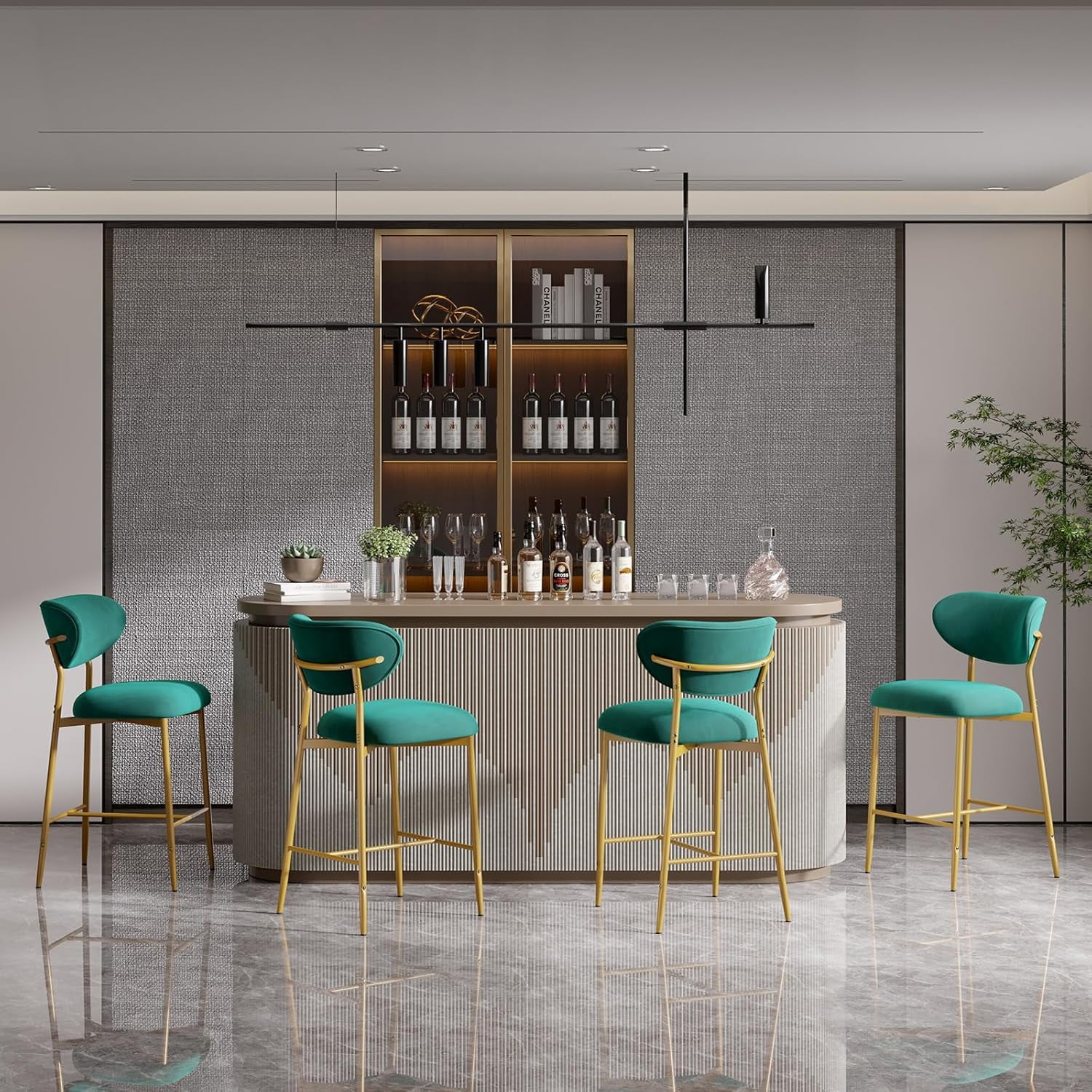 Bar Height Bar Stools Velvet Ergonomic Counter Stool with Back 30 inch ...