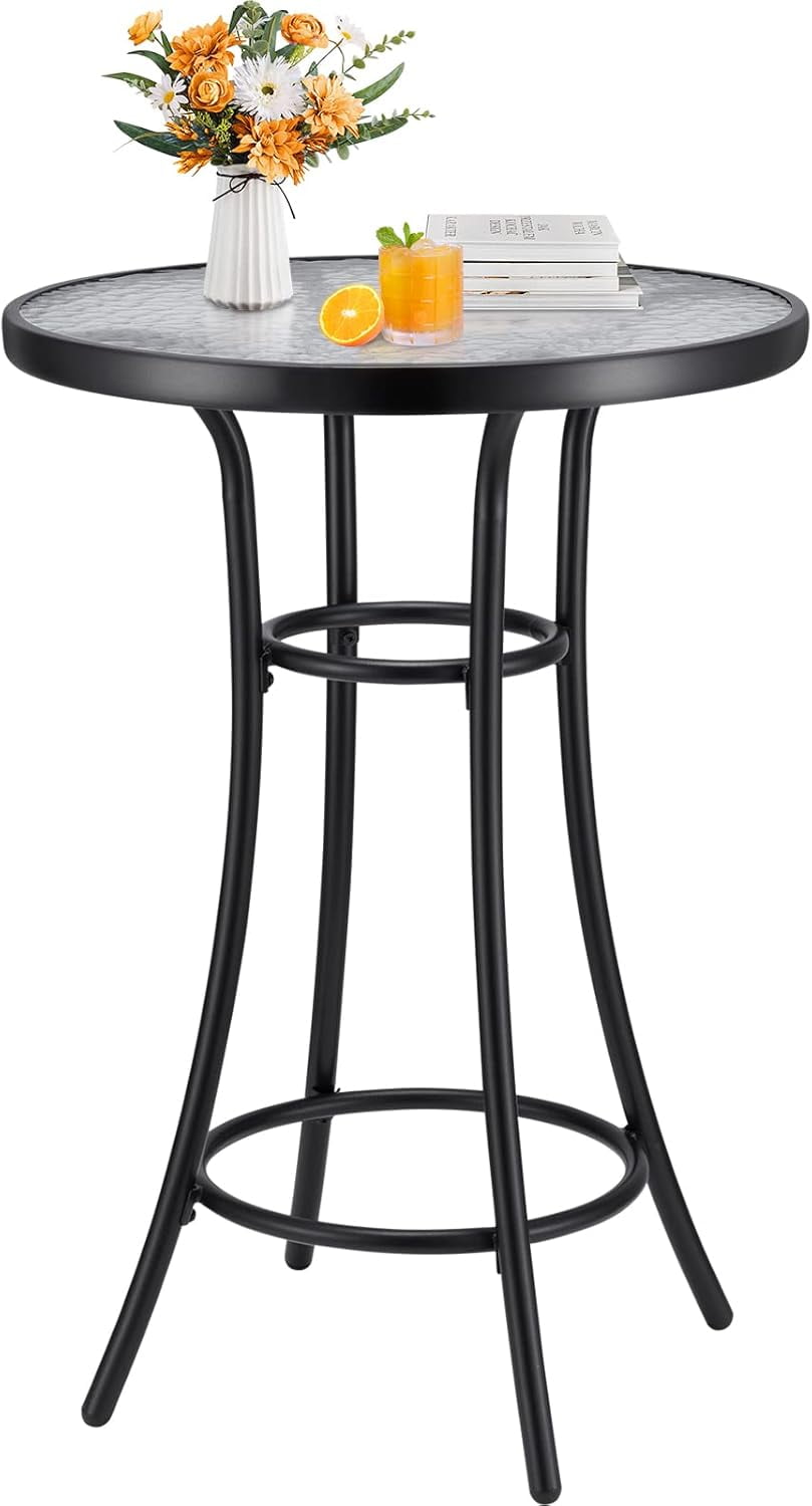 Bar Height Patio Glass Table, Outdoor Bar Height Glass Table, 2-Tier ...