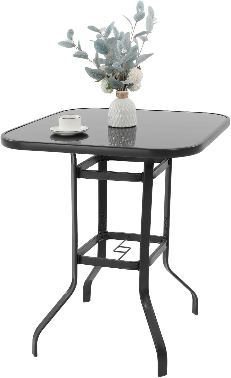 Bar Height Patio Swivel Dining Chair Table，Bar Table with Umbrella Hole, 2-Tier High Top Outdoor ...