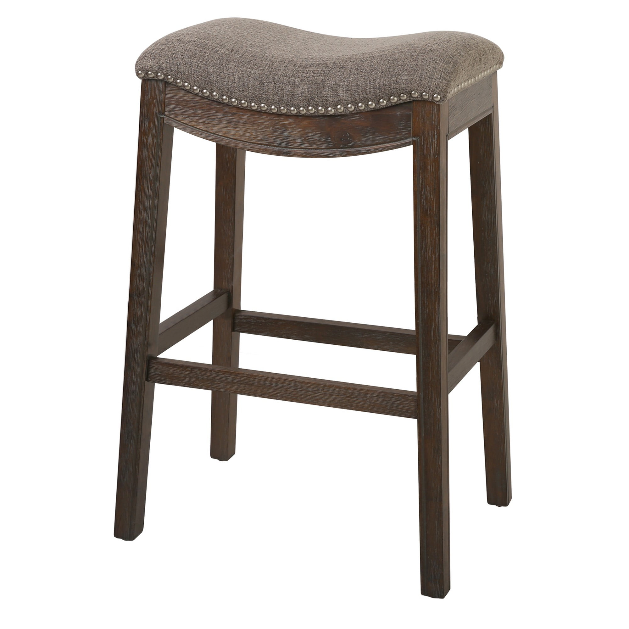 Bar Height Saddle Style Counter Stool with Taupe Fabric and Nail head ...