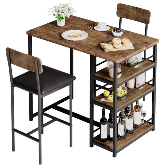 Bar Height Table and Chairs Set 3-Piece - 36" Counter Table with 2 ...