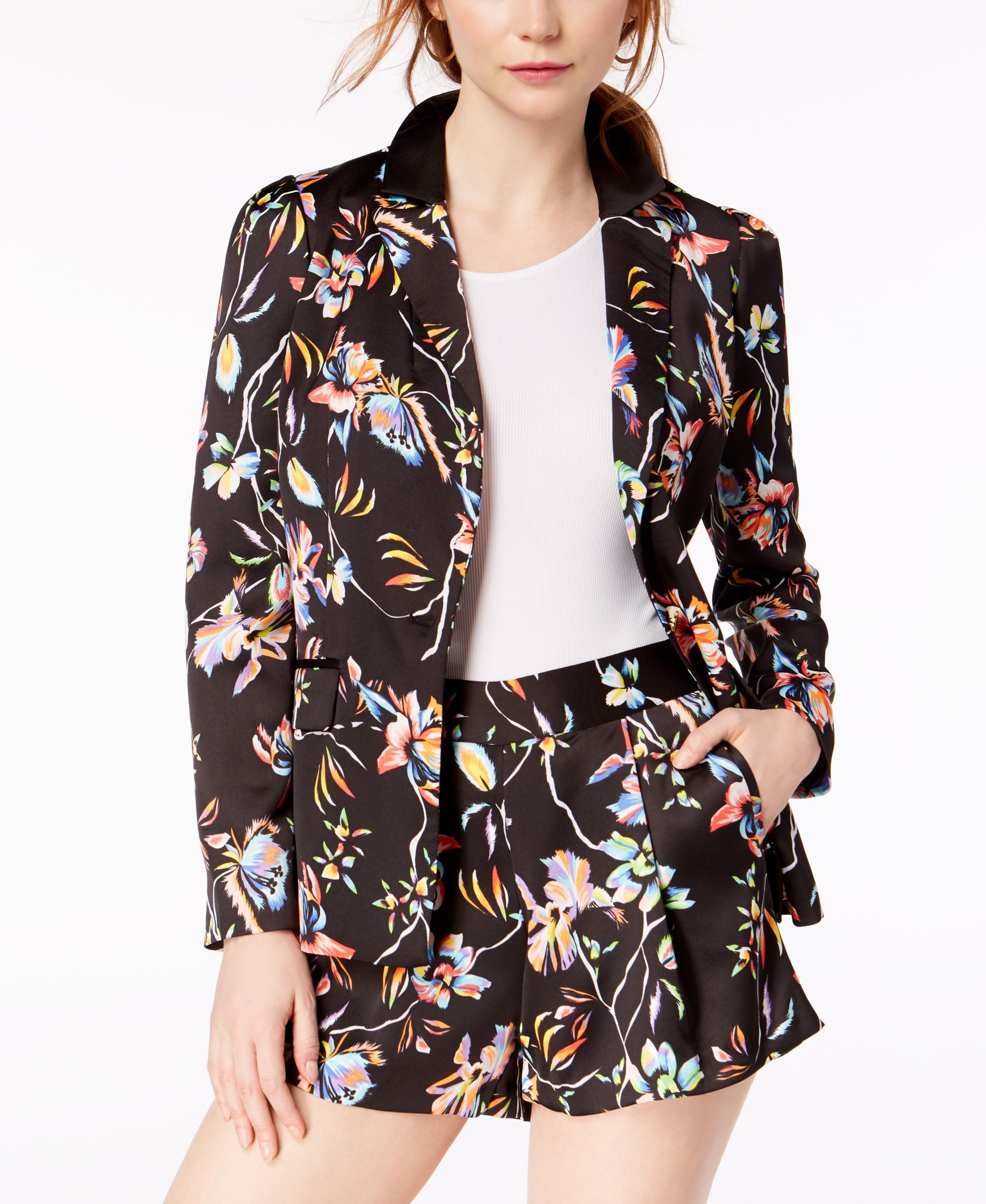 Bar III Floral Printed Blazer Black Prism 14 - Walmart.com
