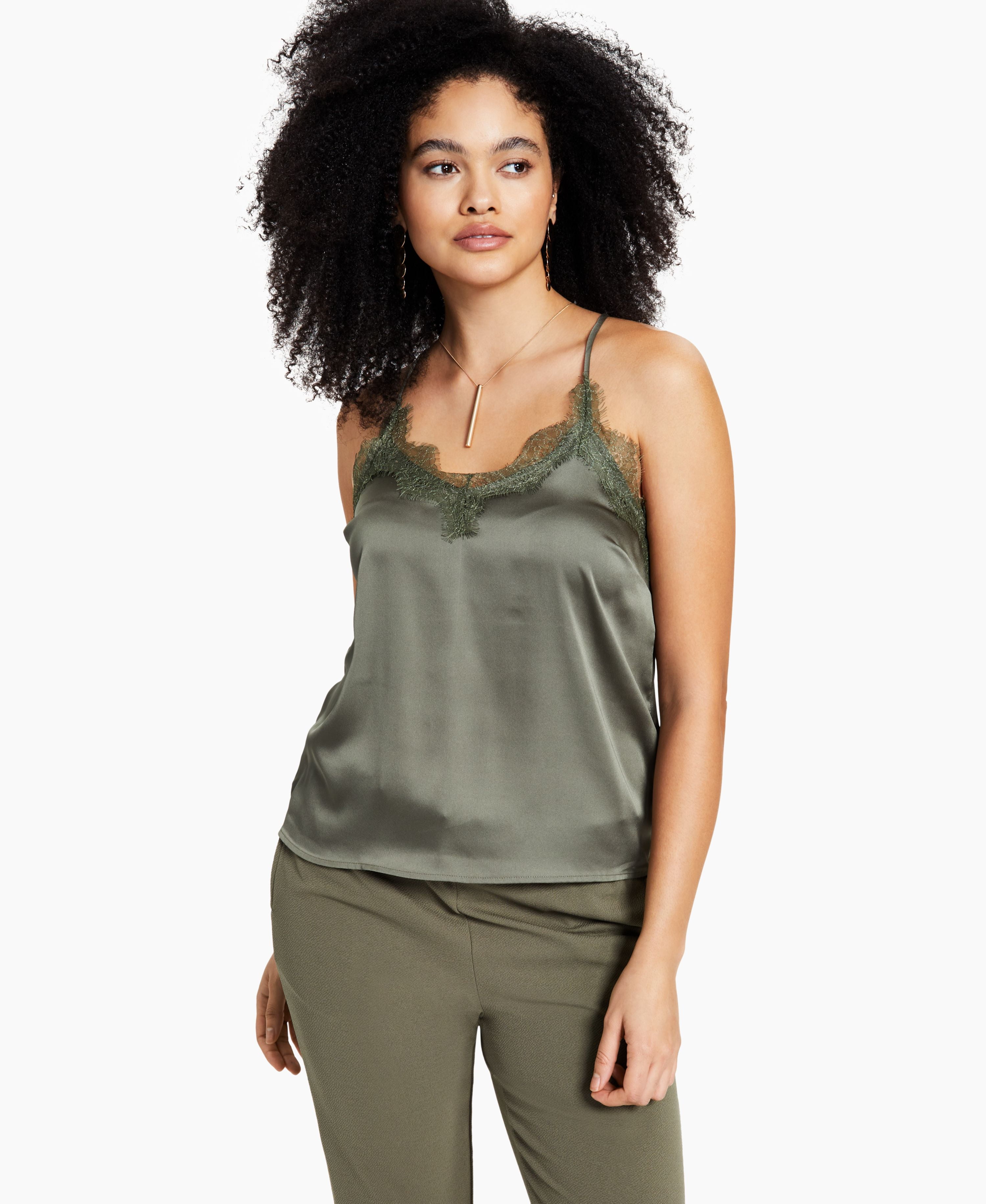 Bar III Lace Trim Camisole Top Dusty Olive S - Walmart.com