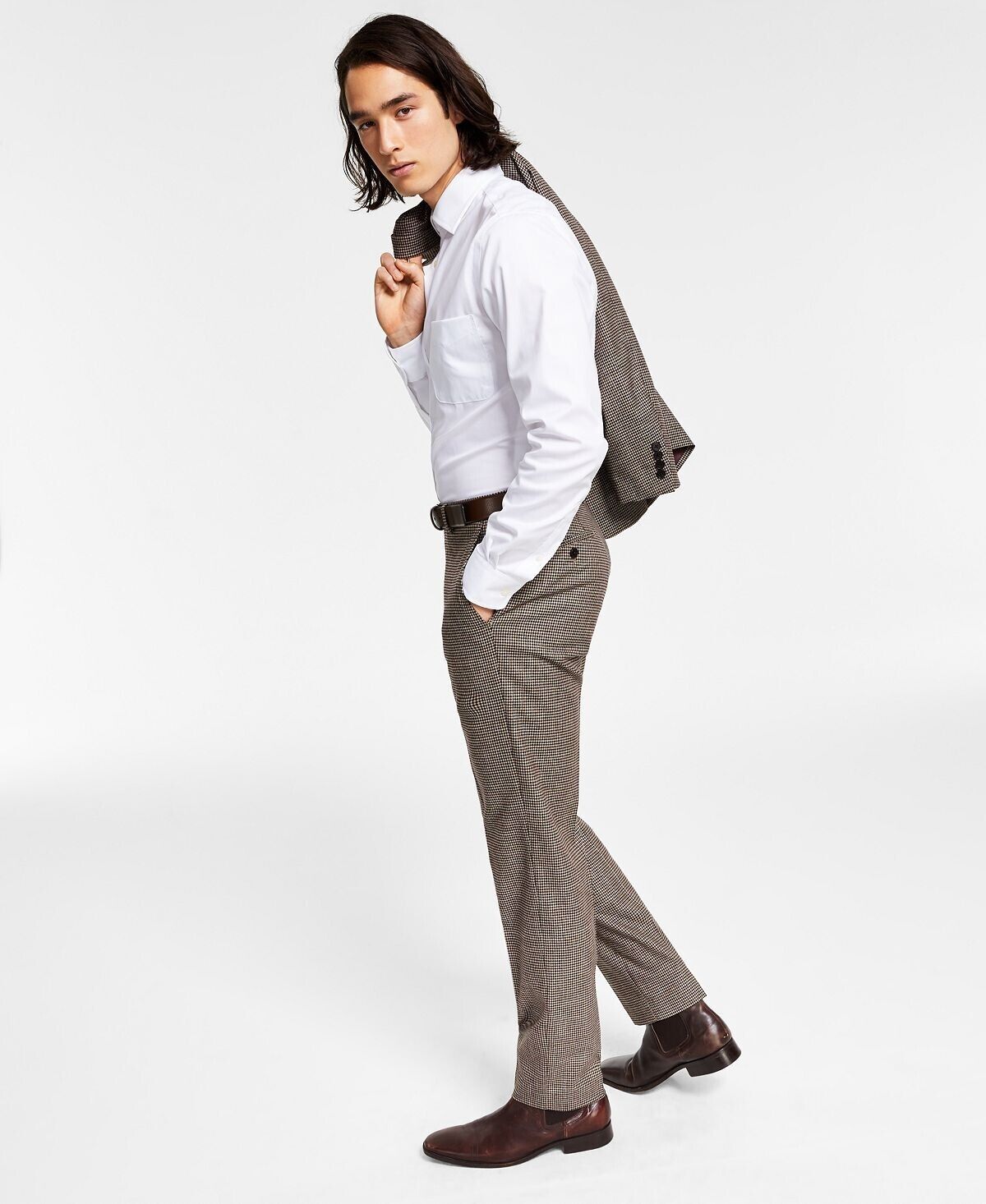 Bar III Men's Skinny-Fit Check Suit Separate Pants 31x30 Burgundy/Black ...
