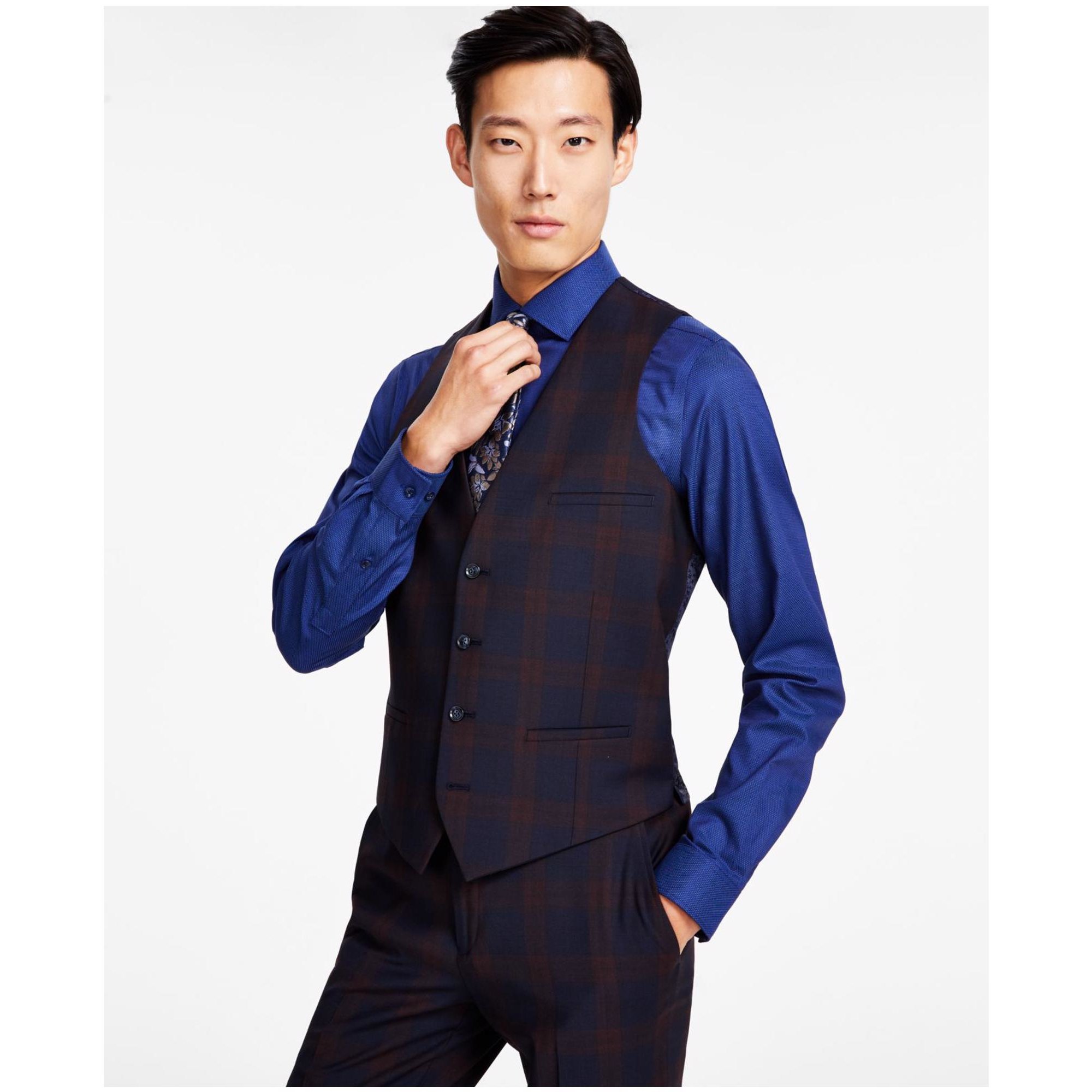 Bar III Men's Slim Fit Plaid Suit Vest Burgund Blue XL - Walmart.com