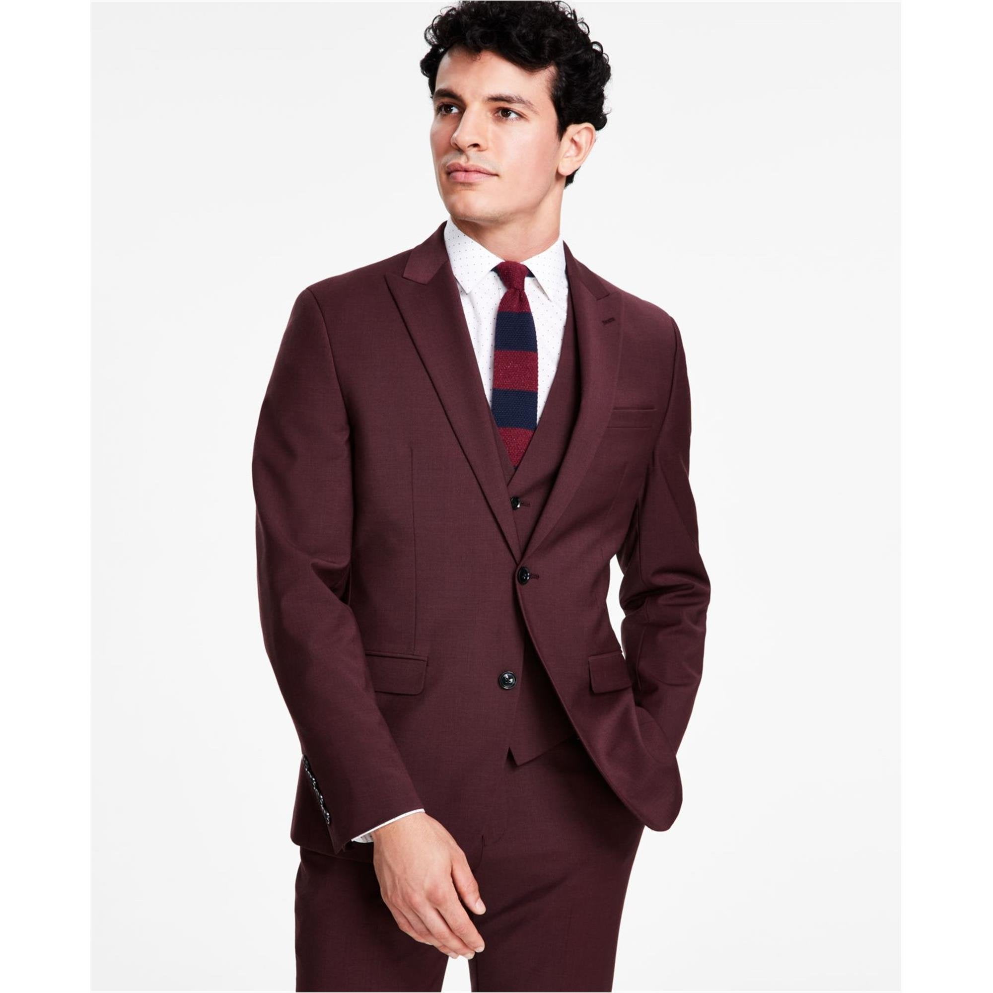 Bar III Men's Slim Fit Suit Jacket Burgundy Red 38L Sport Coat ...