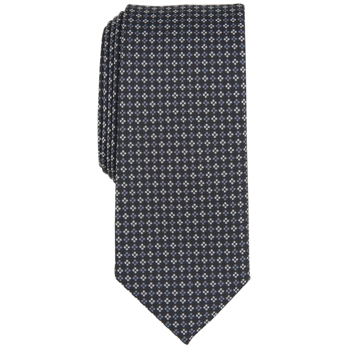Bar III Mens Raleigh Mini Diamond Tie Necktie Modern Black Silk Blend ...